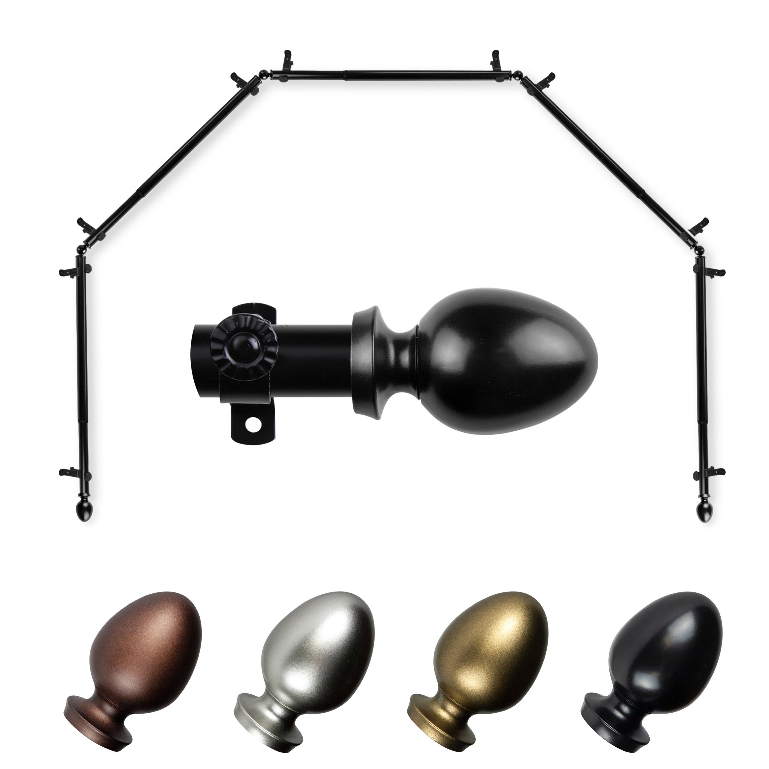 Winston Porter Emeka 13/16" 5-Sided Bay Window Curtain Rod - Black ...