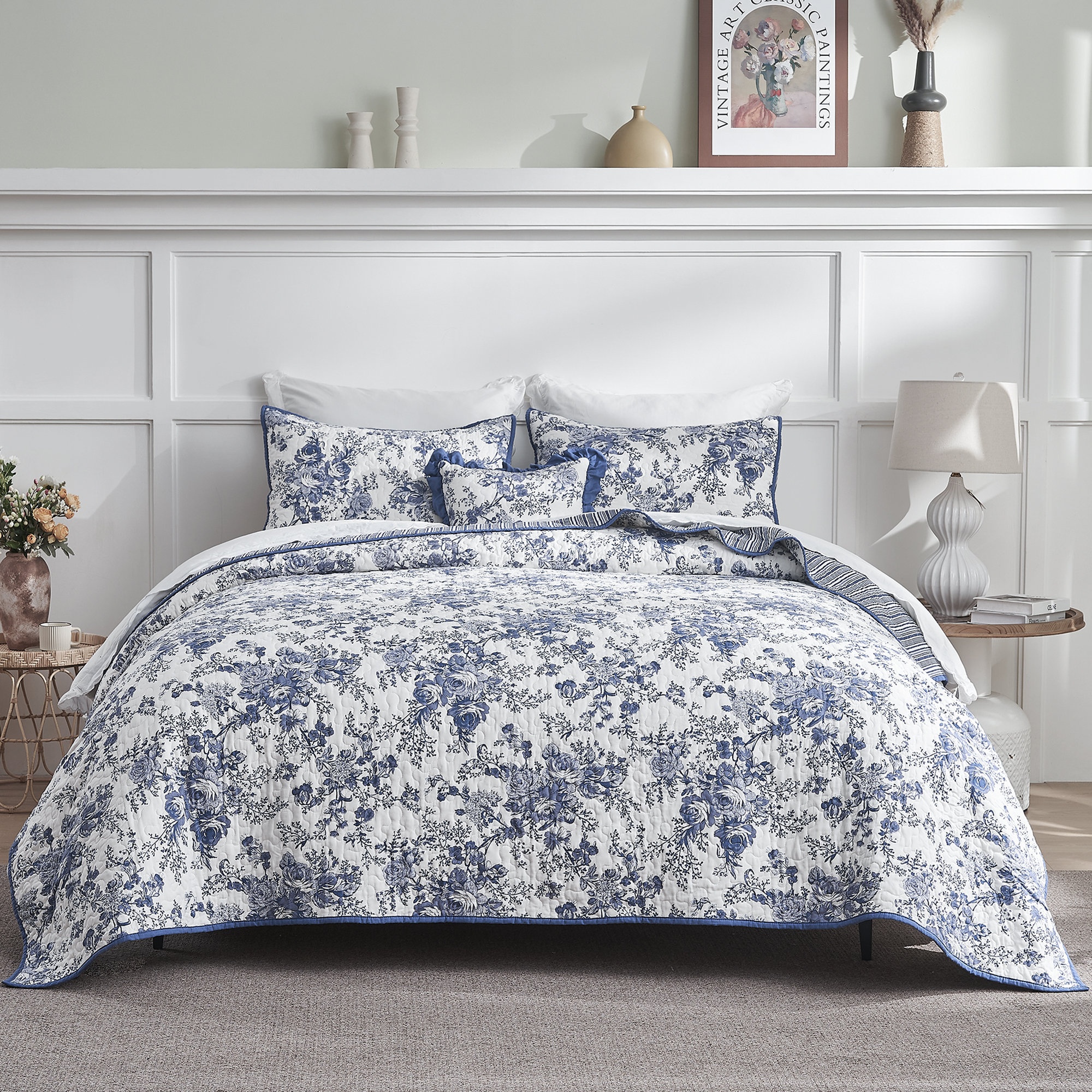 Wonderful Textile Wonderful 5-Piece Cotton Quilt Set Floral Printed ...