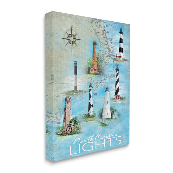 Stupell Industries North Carolina Lighthouses Map On Canvas by Erica ...
