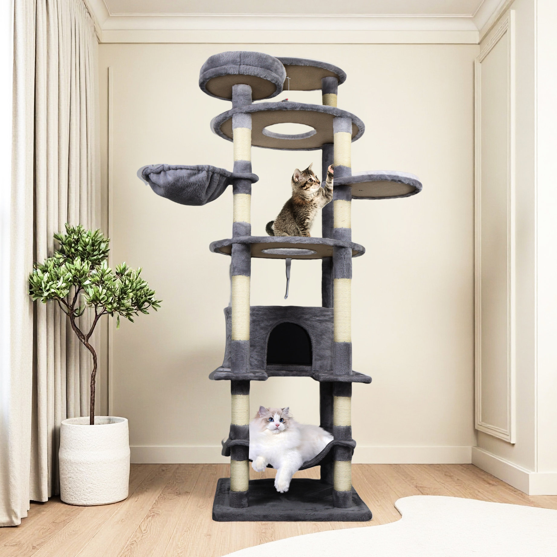 Latitude Run® Dark Gray 78 - Inch Cat Tower With Big , Multiple Condos ...