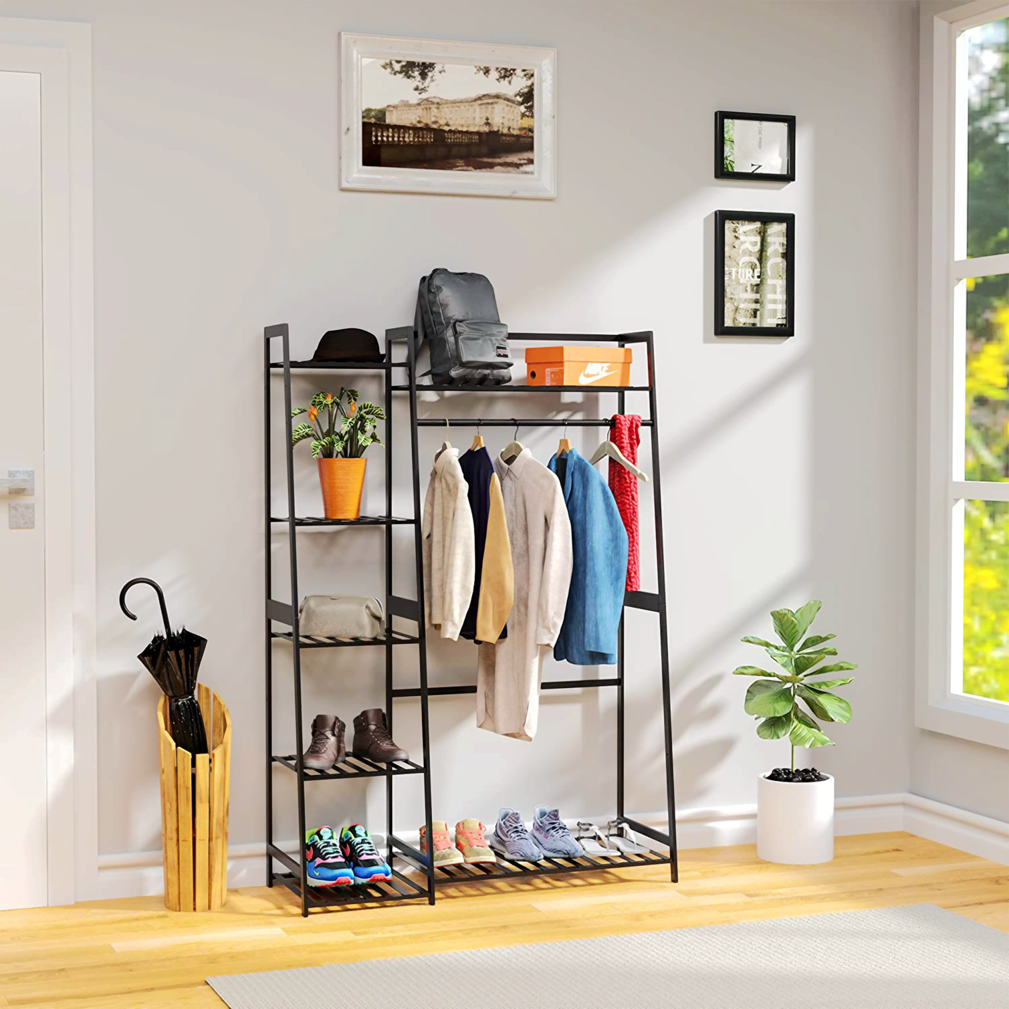 Ebern Designs Aiza Hall Tree, Clothes Rack, Clothes Rack with Shelves ...