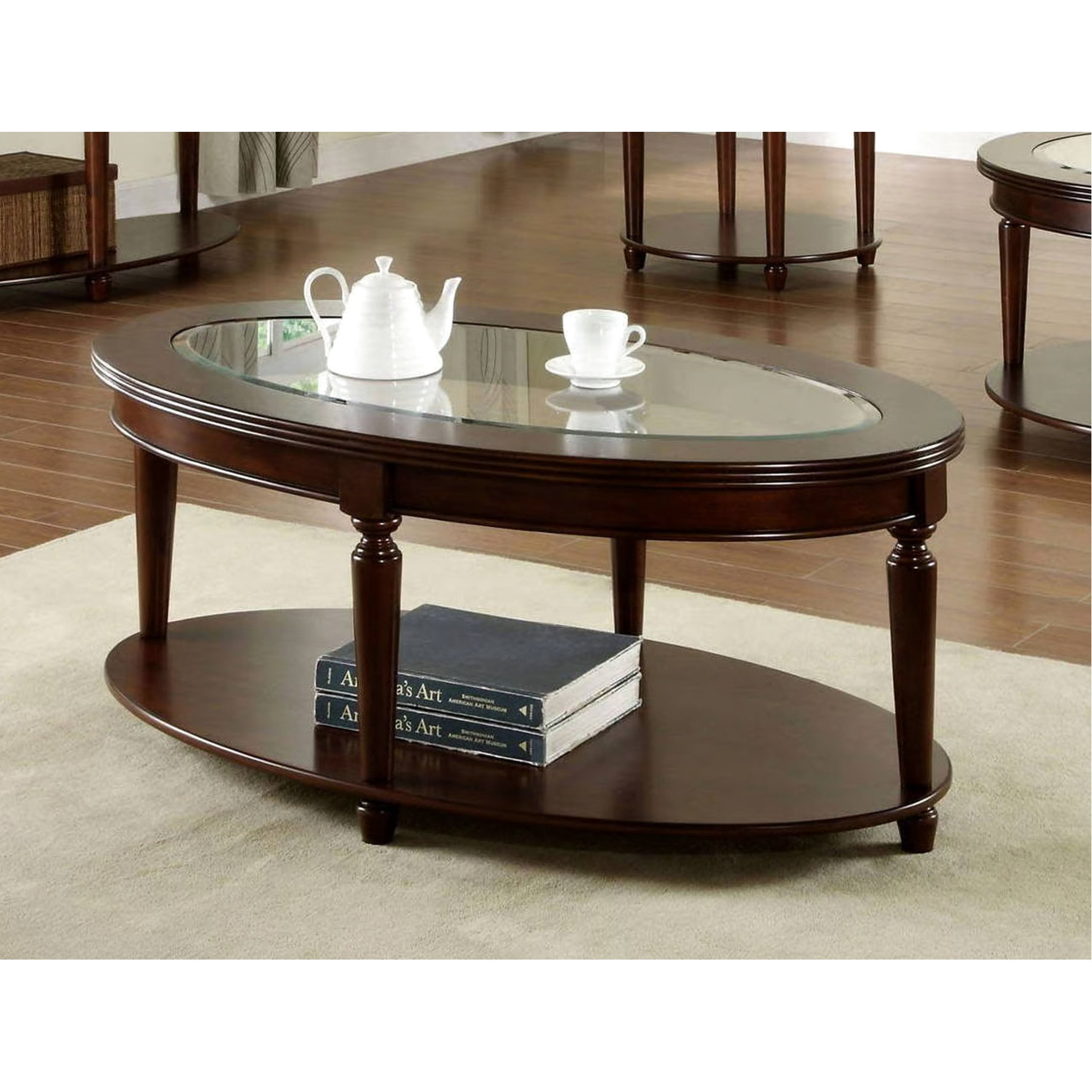 Canora Grey Solid Wood Dark Cherry Coffee Table With Beveled Glass And ...