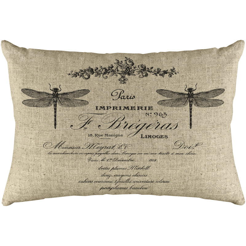 TheWatsonShop French Dragonfly Linen Lumbar Pillow & Reviews | Wayfair