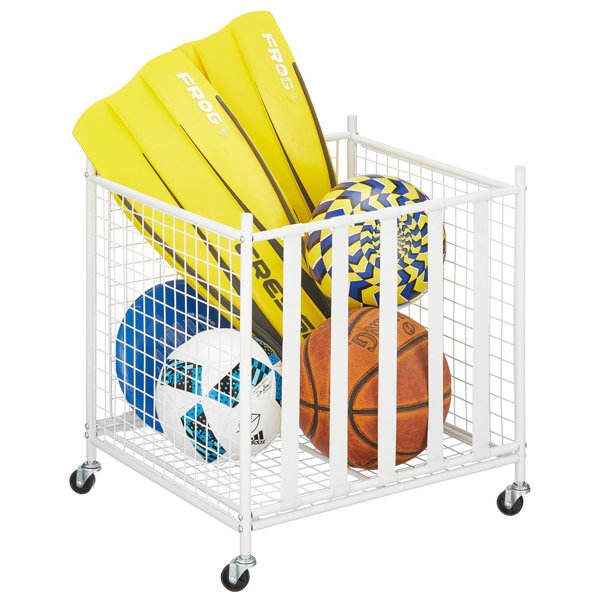 mDesign Metal Rolling Sports Equipment Storage Holder Rack with 4 ...