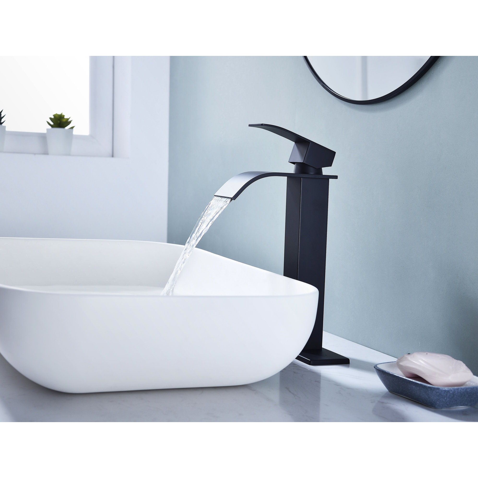 PlywoodPath Single Handle Bathroom Faucet With Waterfall Spout And Pop ...