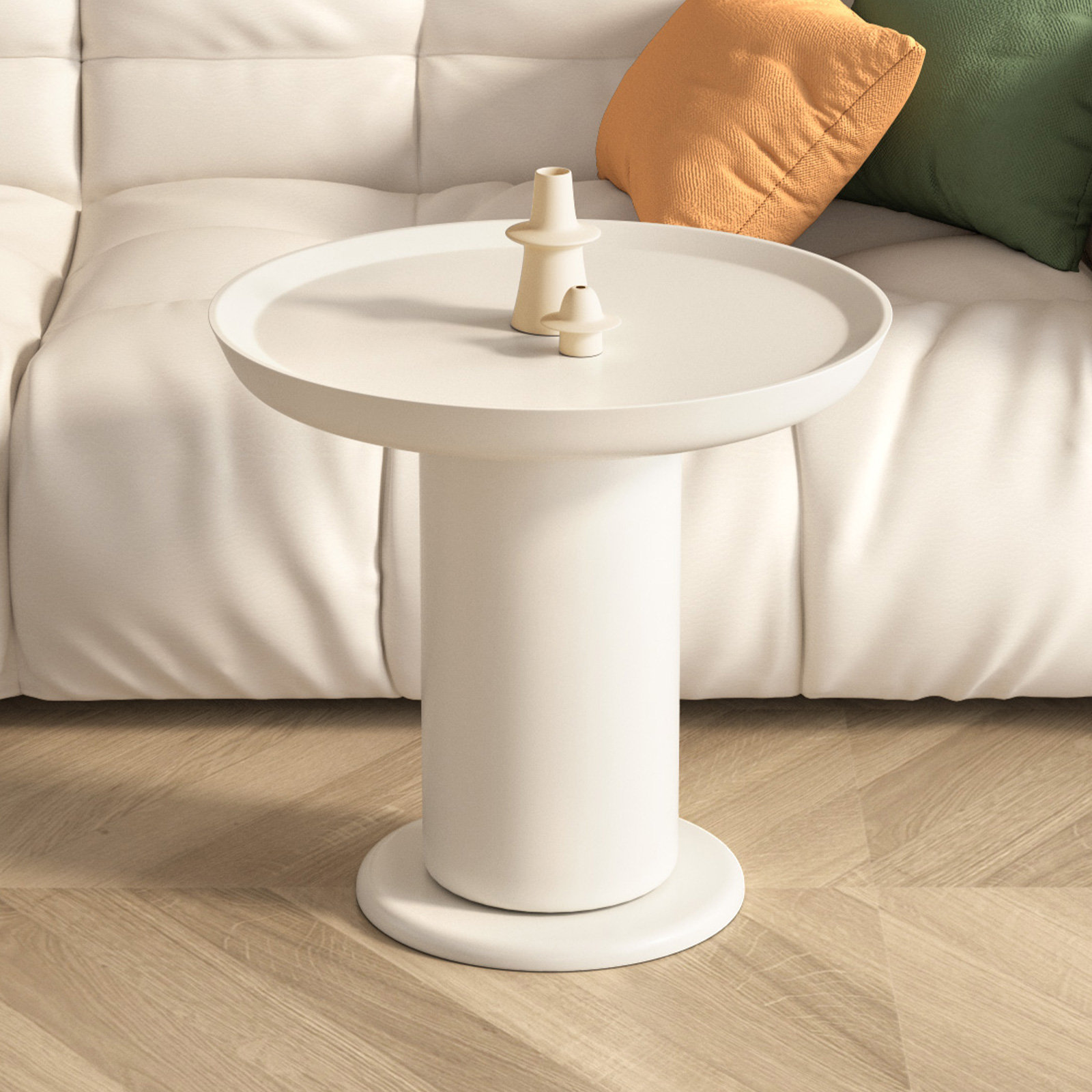 Ebern Designs Cream White Round Side Table, End Table, Versatile Sofa ...