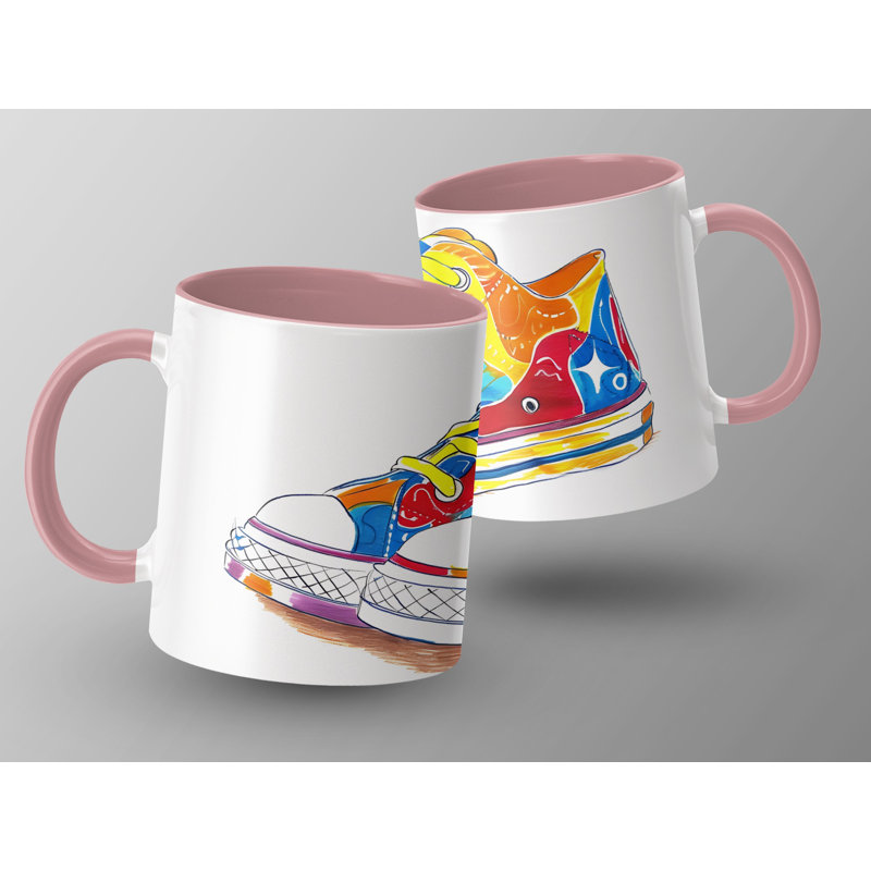 East Urban Home Kids Drawing Style 11oz Accent Mugs – White Ceramic ...