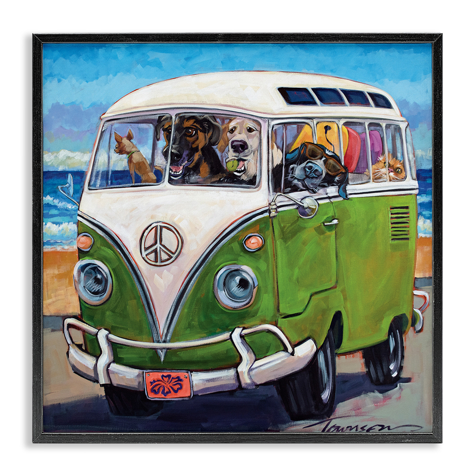 Trinx Dogs Driving Retro Van Summer Beach Trip | Wayfair