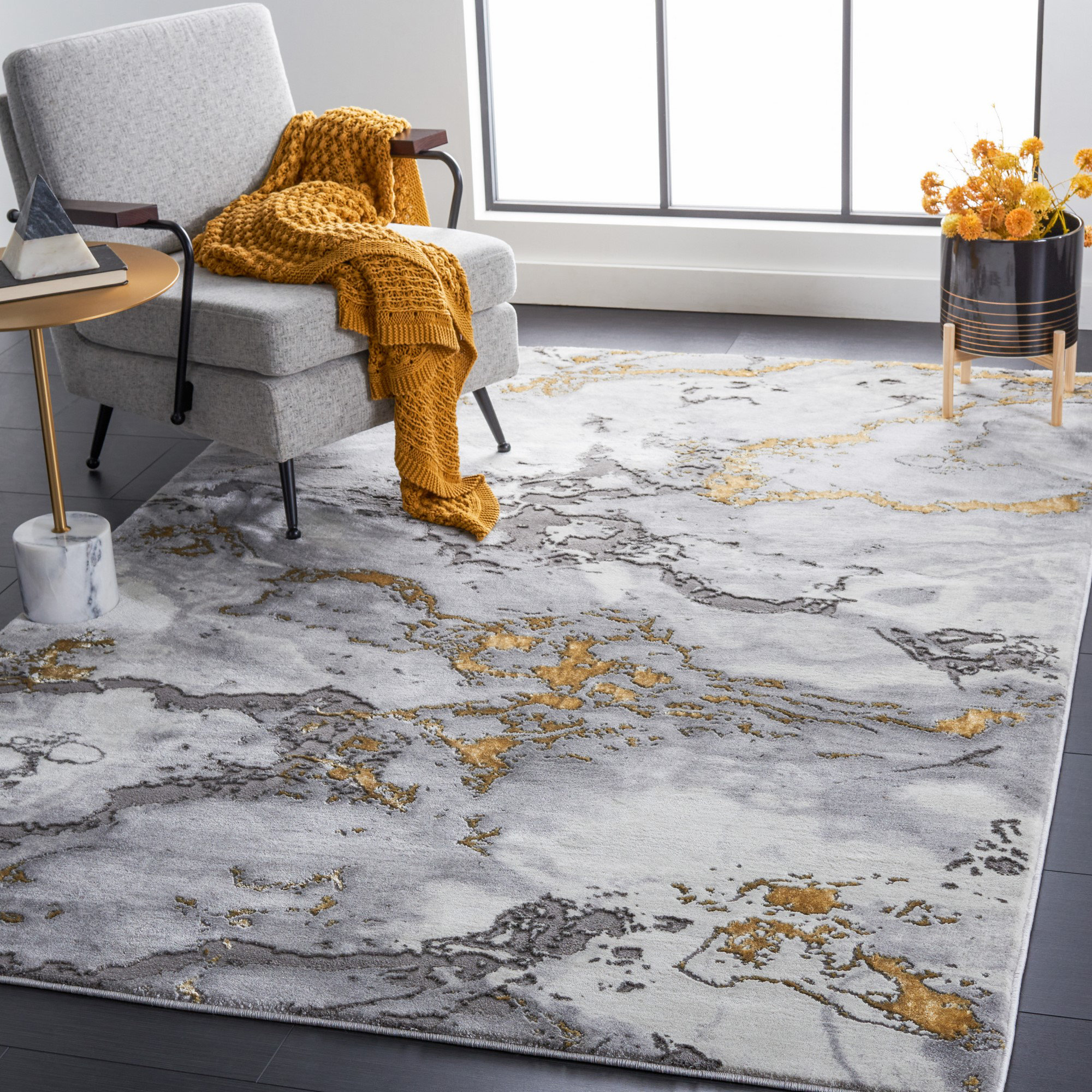 Willa Arlo™ Interiors Hadlock Dewey Abstract Grey/Gold Area Rug ...