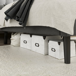 Ebern Designs Sebria Bed Frame with Velvet Upholstered Square Design ...