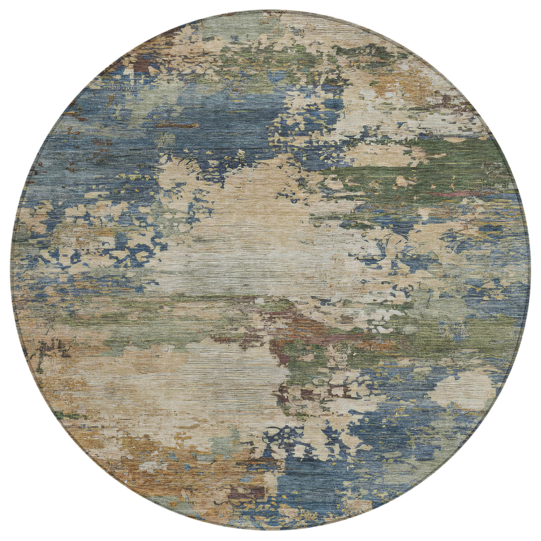 Bungalow Rose 8' Blue Green And Beige Round Abstract Washable Indoor ...