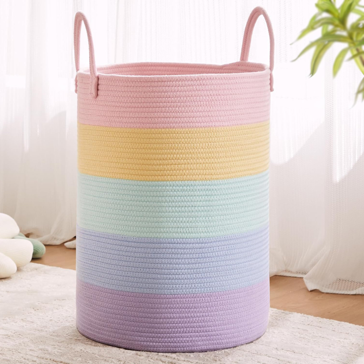 Latitude Run® 80L Extra Large Rainbow Laundry Hamper Basket, Pastel ...