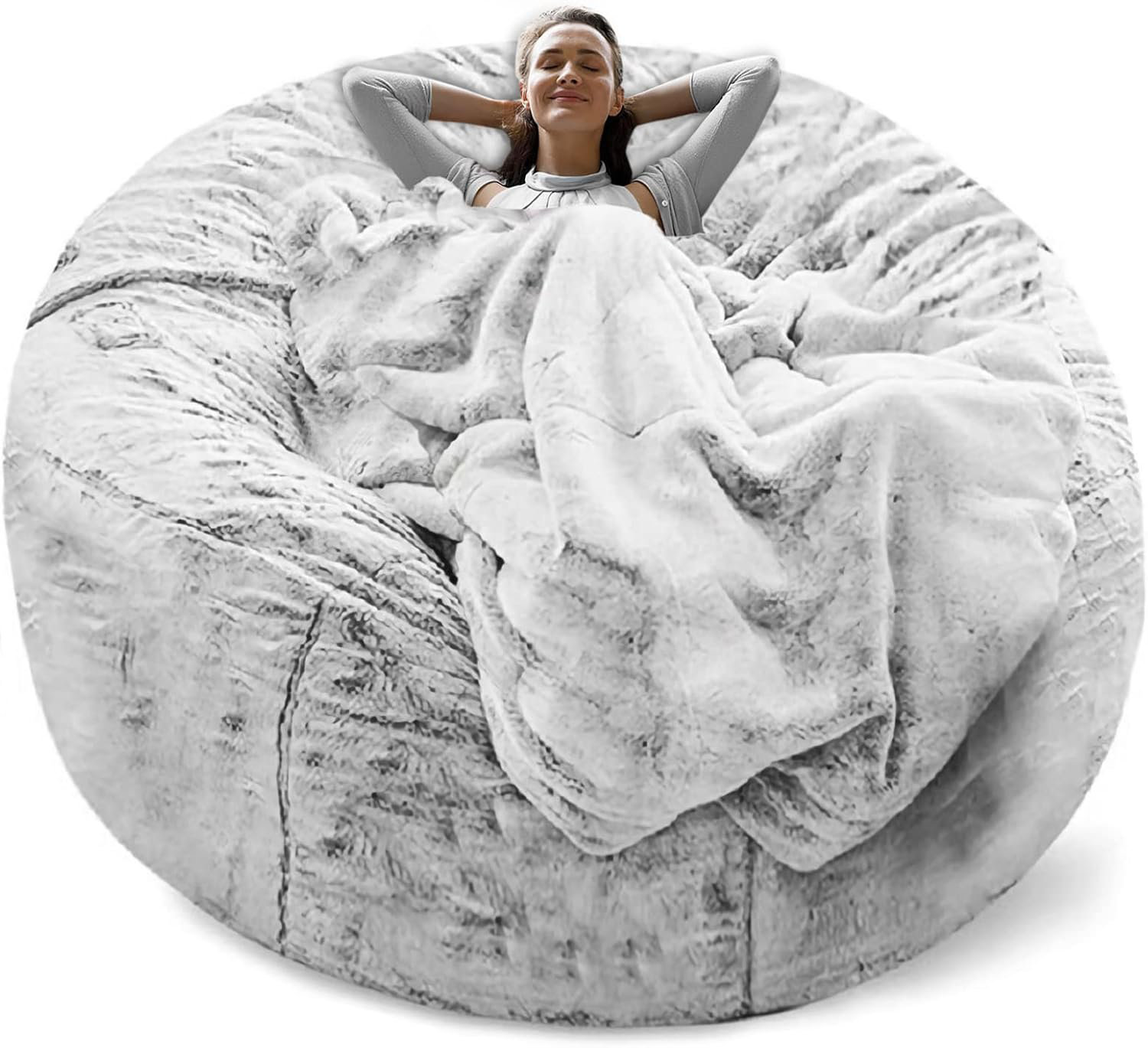 Trule 7Ft Bean Bag Chair Cover – Soft Fluffy Velvet, Round Oversized ...