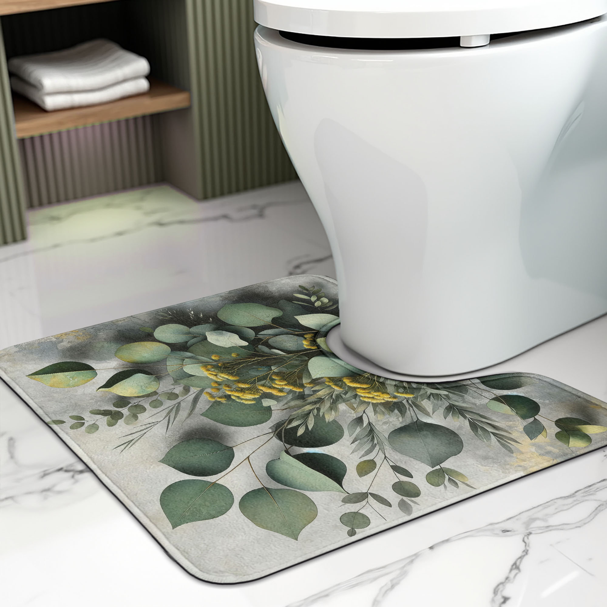 Highland Dunes Eucalyptus Leaves Toilet Mat U-Shape Bathroom Rug 20" x ...