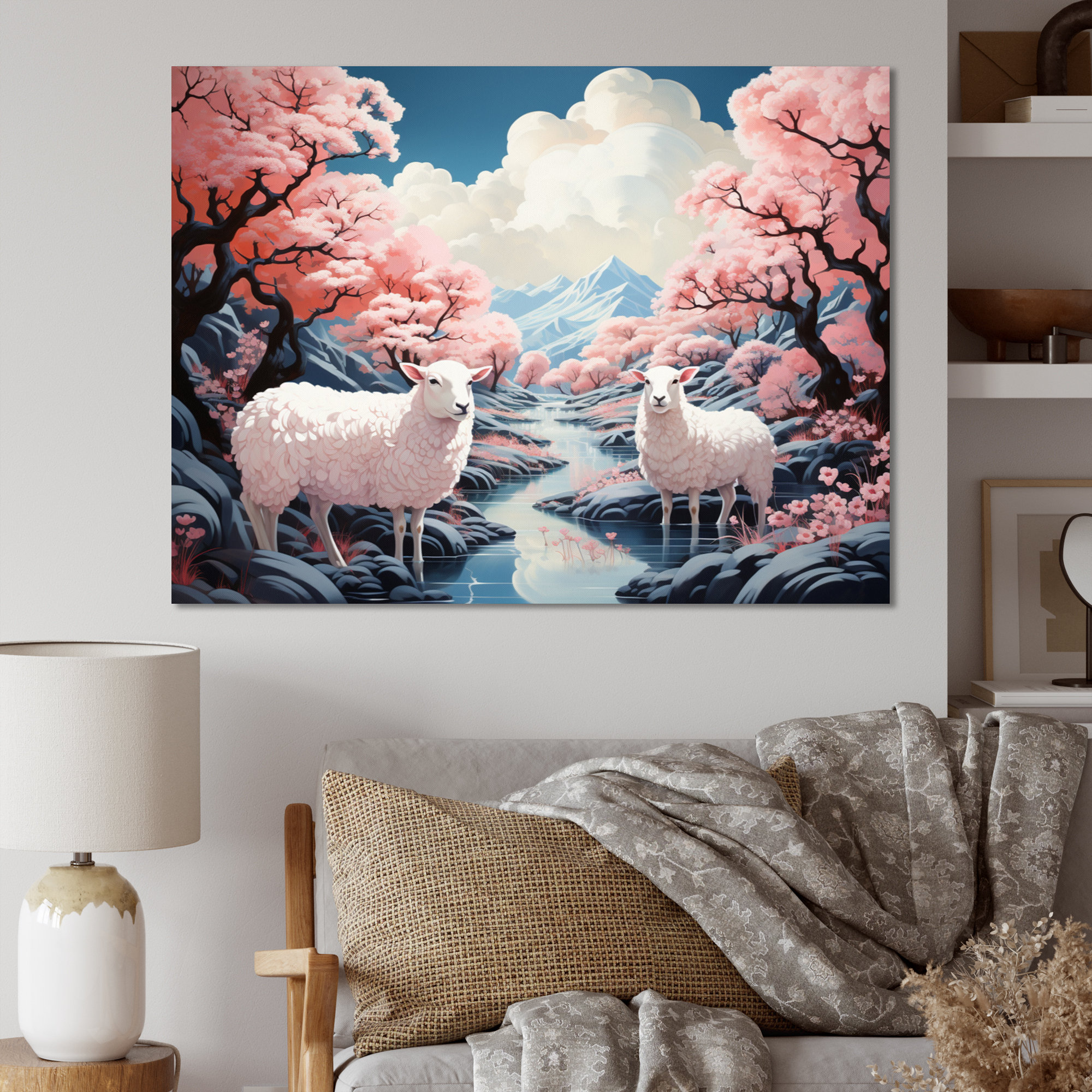 Rosalind Wheeler Teal Surreal Sheepland II - Print | Wayfair