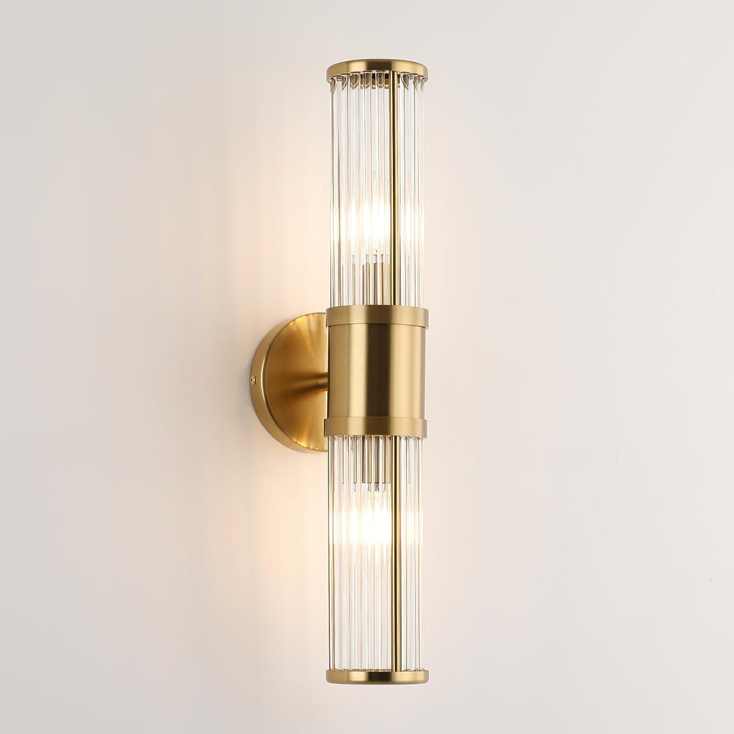 Everly Quinn Modern Brass Wall Light Fixture With Glass Rods For ...