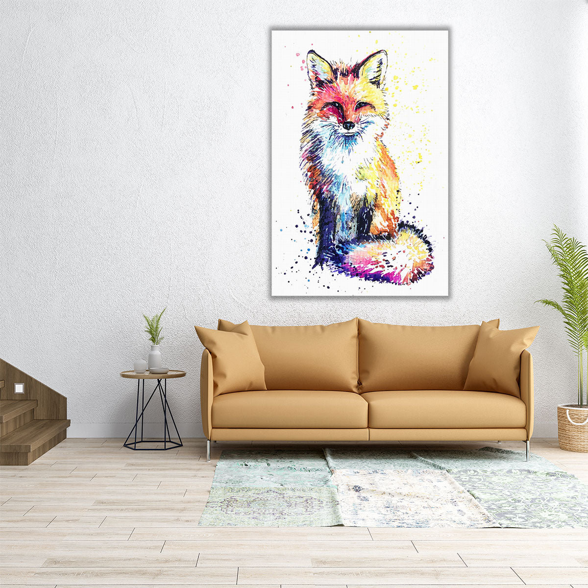 Loon Peak® Colourful Fox, Watercolour Painting - Canvas Print Wall Art ...