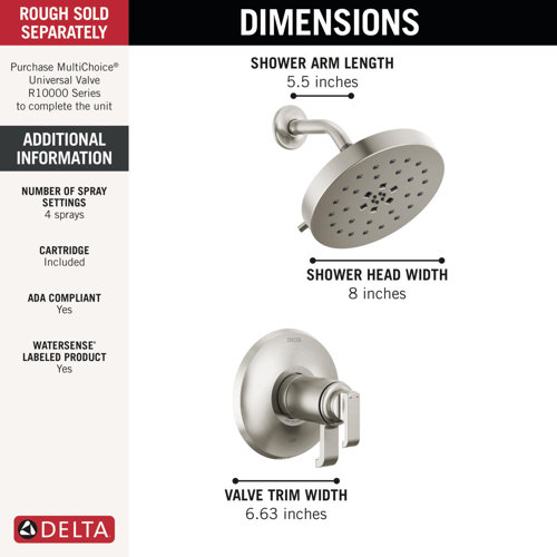 Delta Tetra 17T Series Dual-Function Shower Faucet Set, H2Okinetic ...