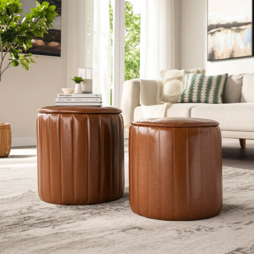 Ebern Designs Ottomans Pine Wood Modern Storage For Living Room Bedroom ...