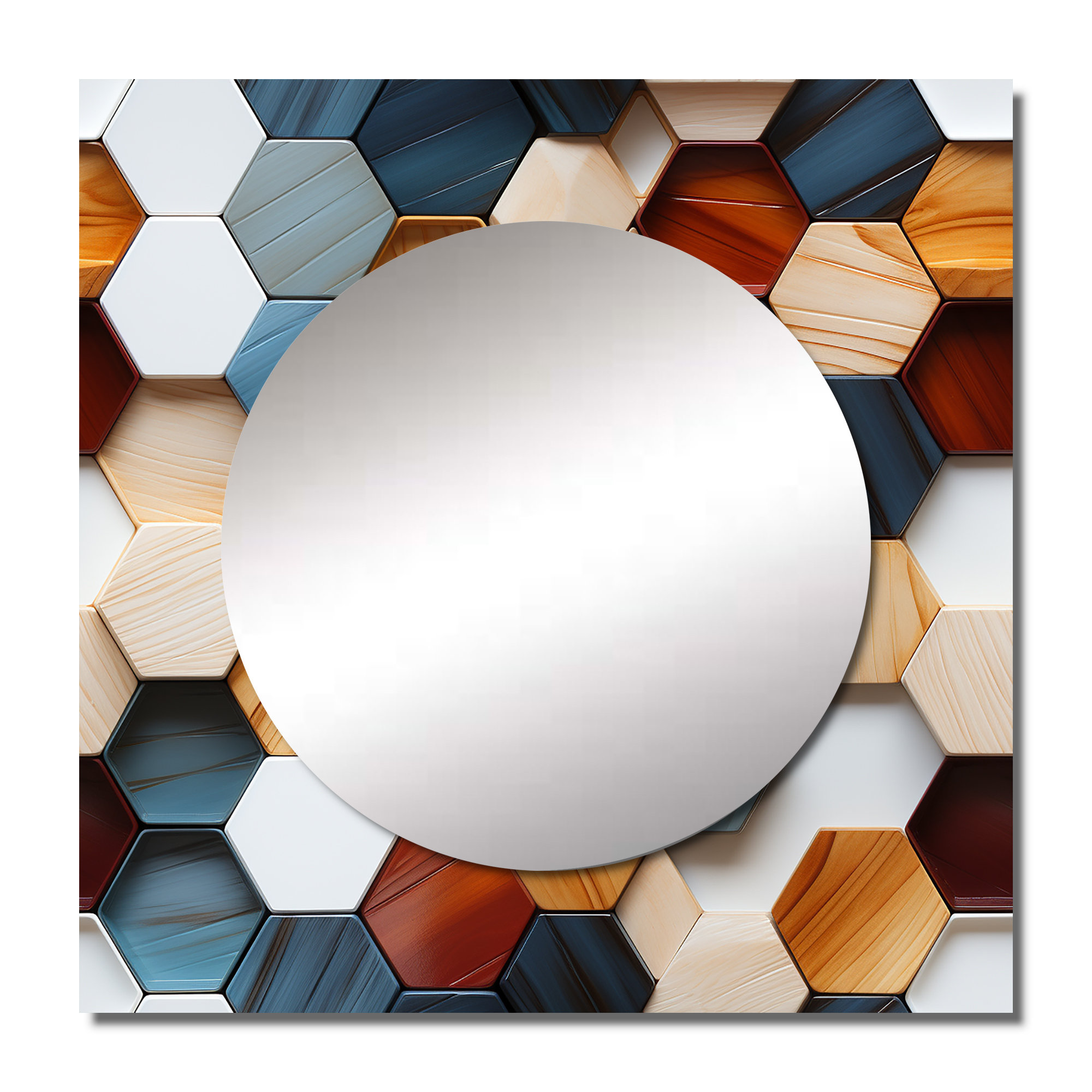 Design Art Hexagons Angularity - Modern Square Living Room Wall Mirror ...