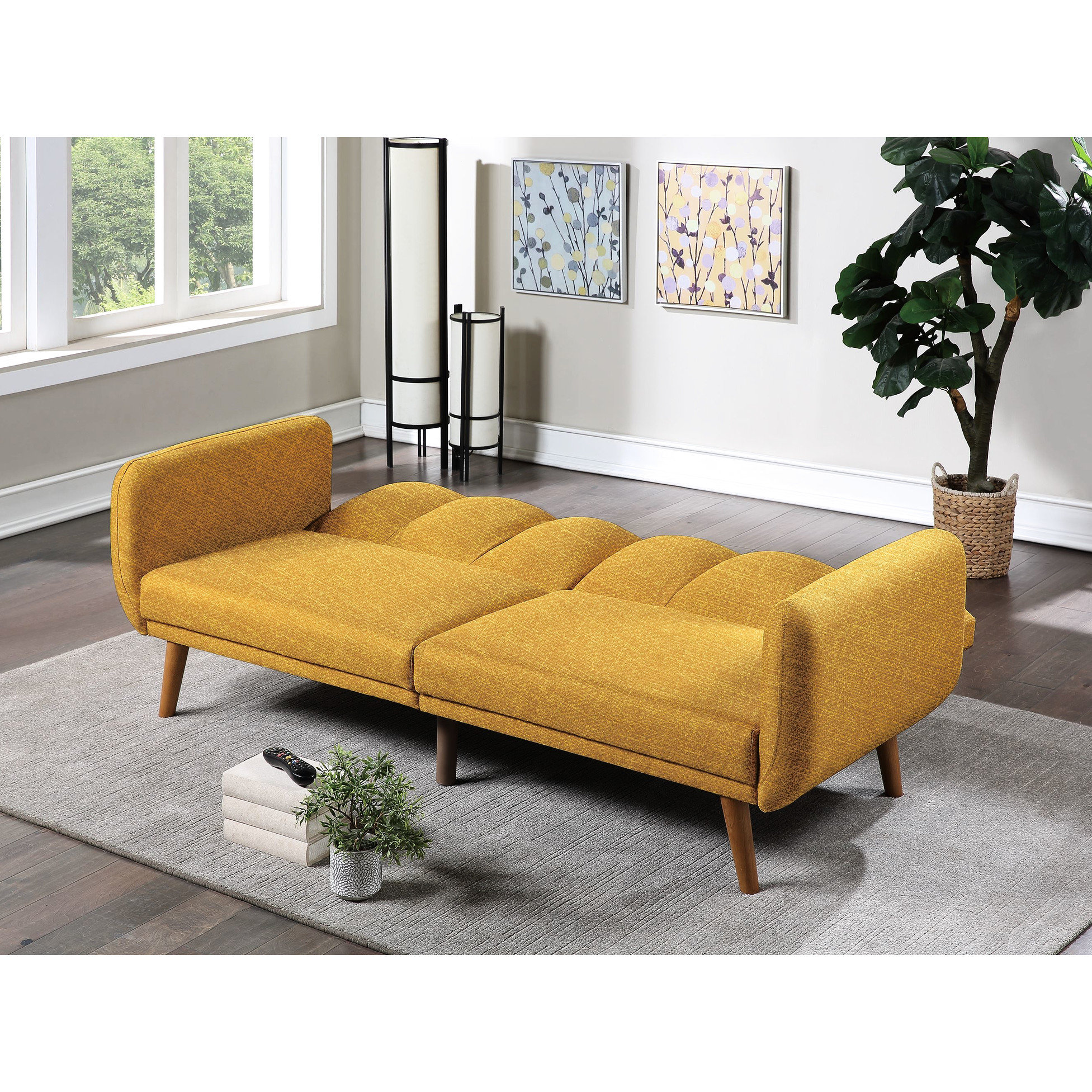 Ebern Designs Mustard Fabric With Adjustable Neck Support In Black Faux ...
