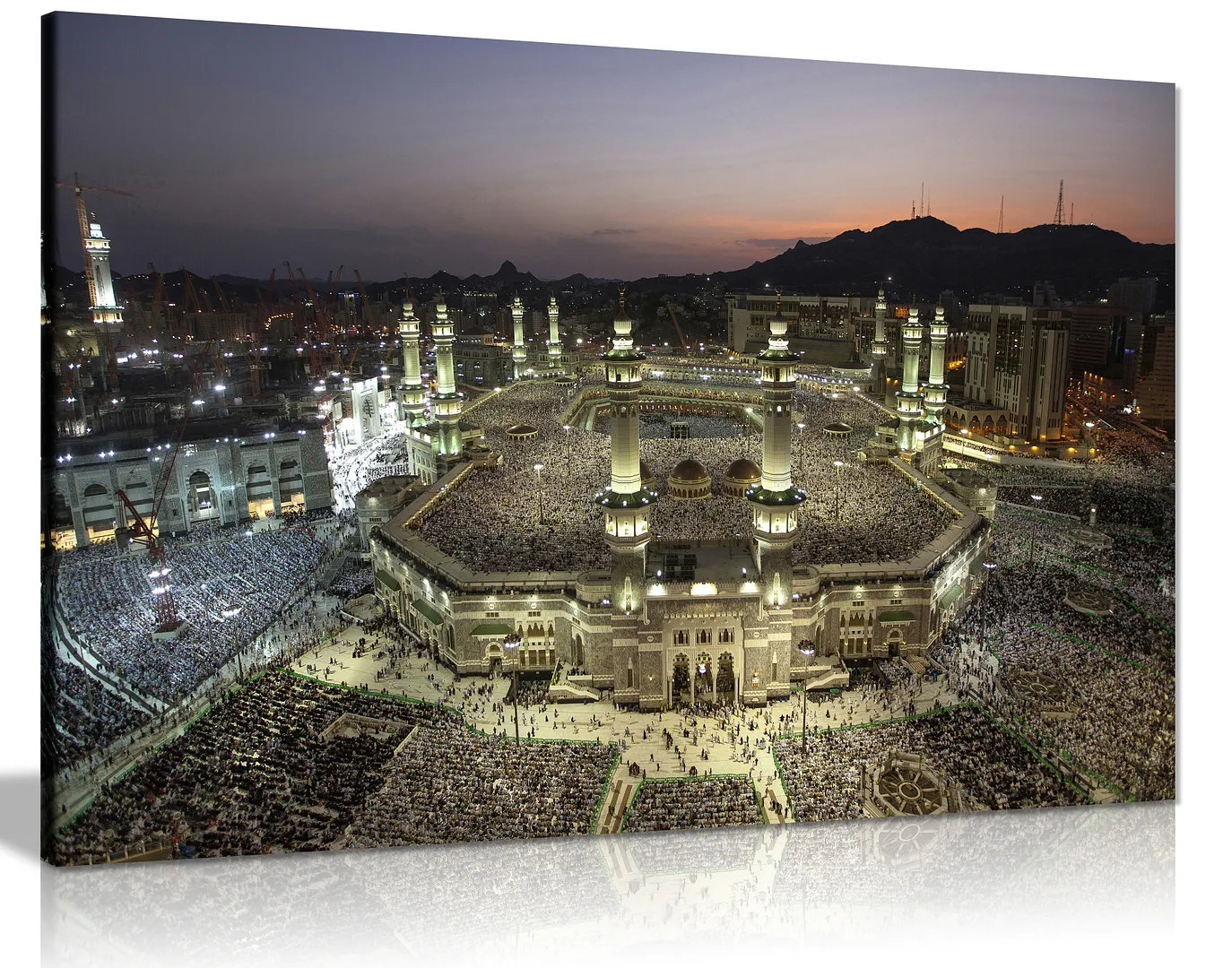 Panther Print Islamic Art Mecca At Night Canvas Wall Art Picture Print ...