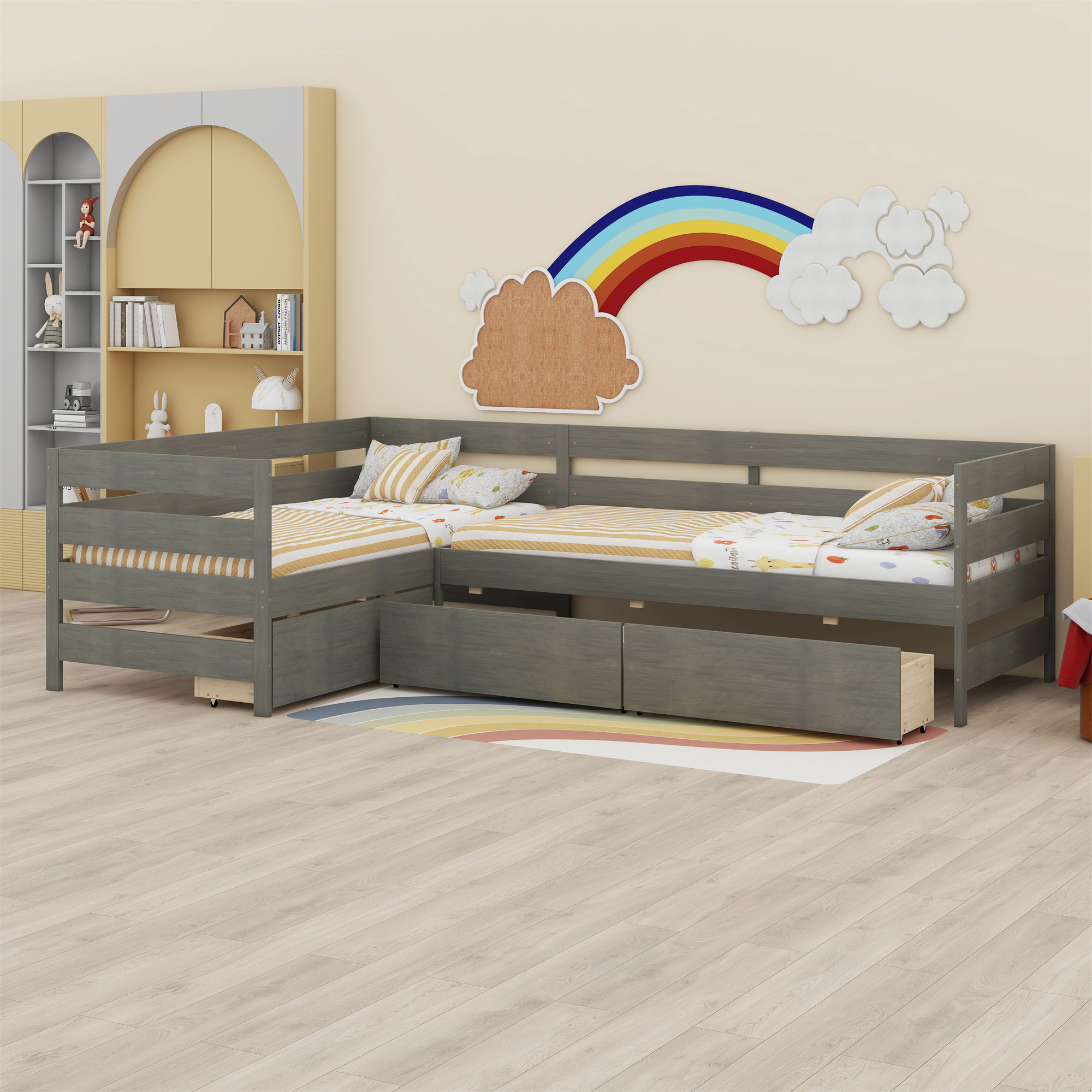 Lark Manor™ L-Shaped Platform Bed With Three Storage Drawers | Wayfair