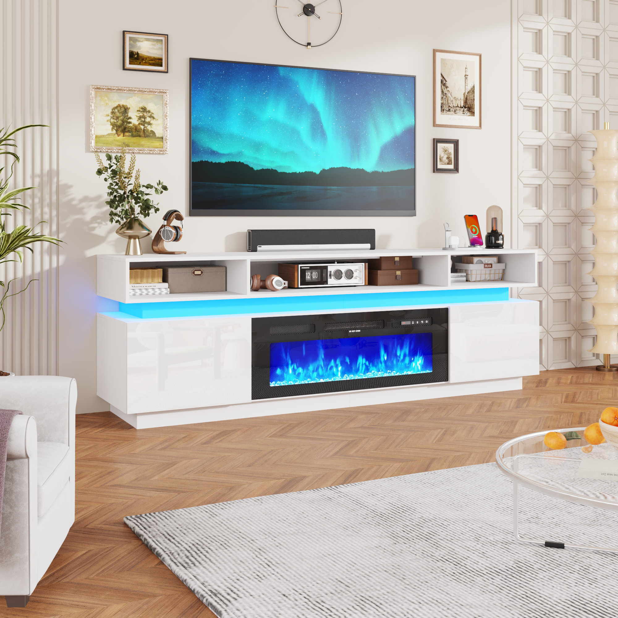 Symple Stuff Fireplace TV Stand For 95" TV, 83" LED Entertainment ...