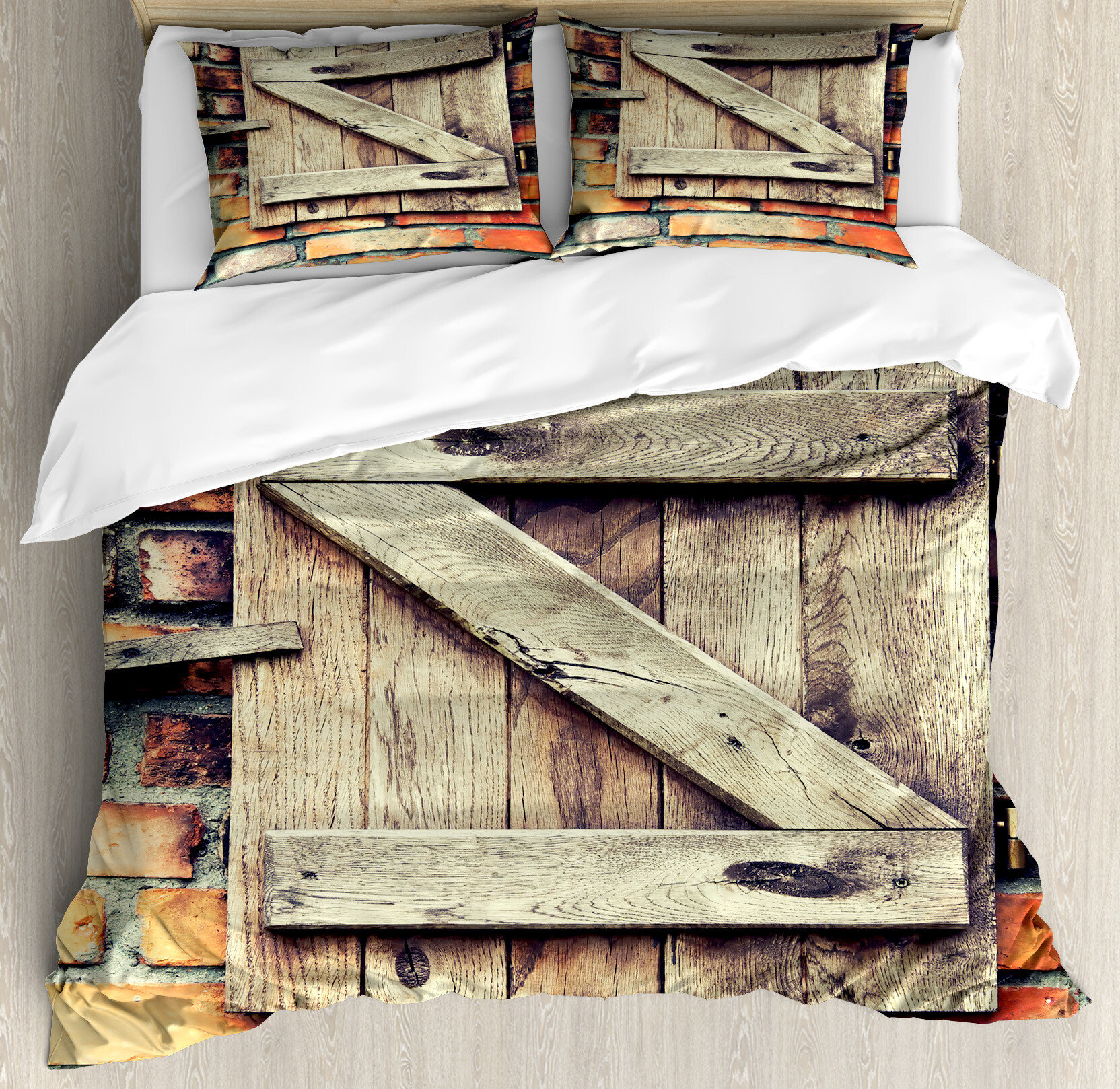 Ambesonne Wooden Duvet Cover Set, Natural Red Brick House, Calking ...