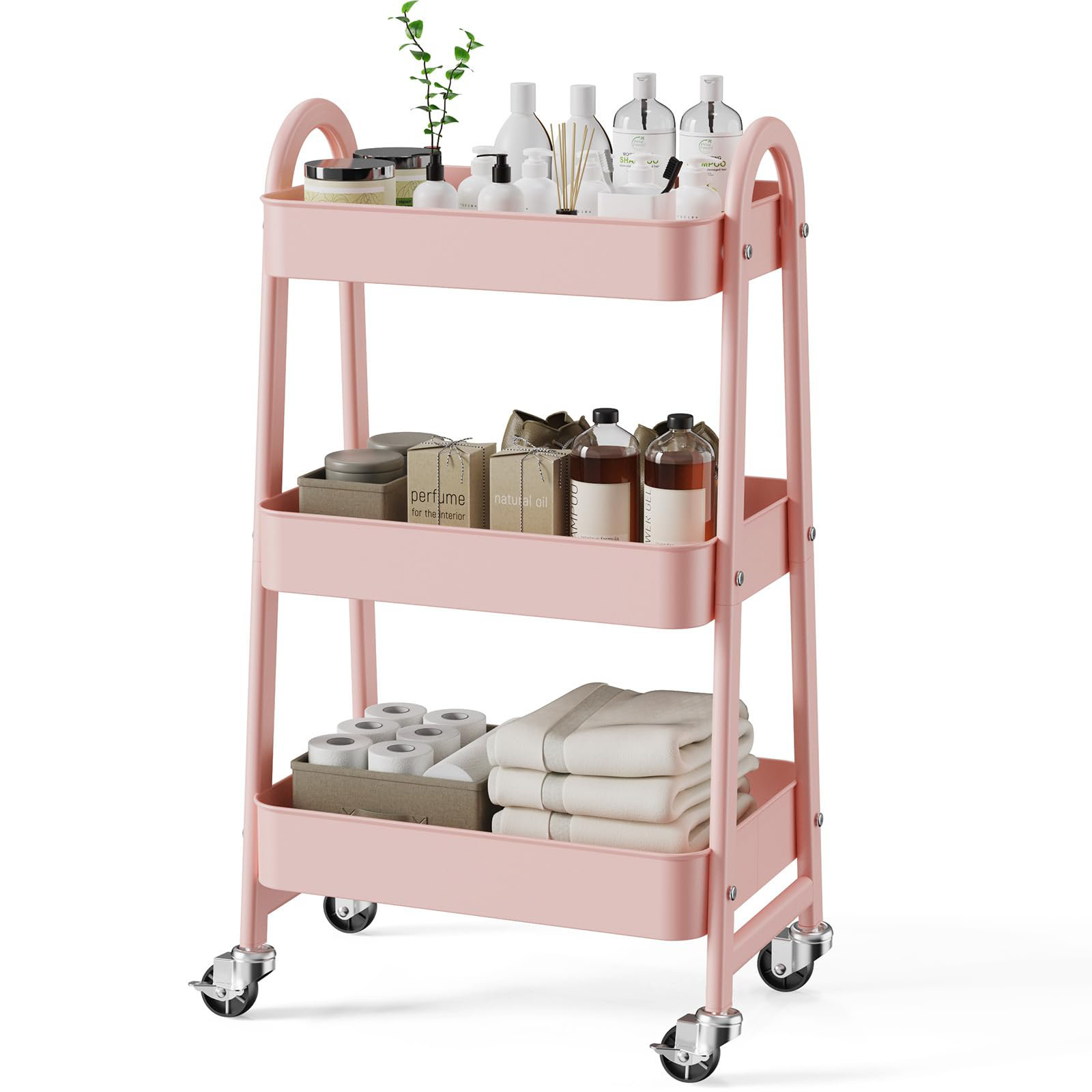 HUDSON & ASHTON LLC Three-Tier Mobile Metal Utility Cart With Lockable ...