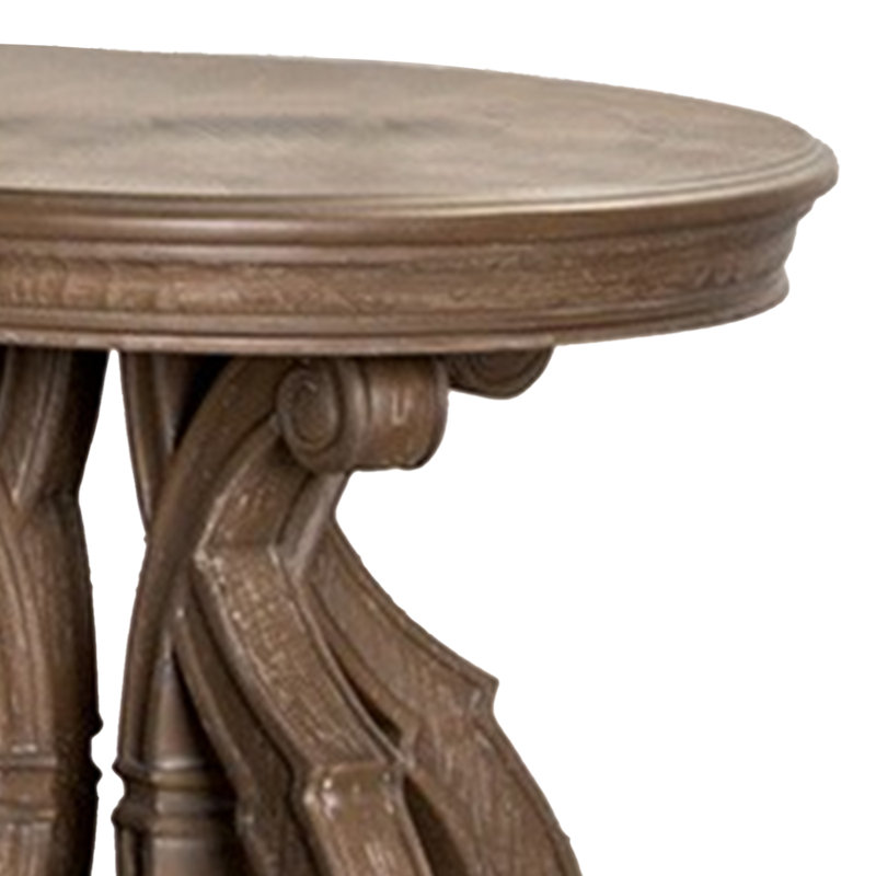 Benjara Gia Side End Table, 27 Inch Round Top, Carved Details, Brown ...