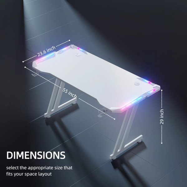 Wrought Studio 63 Inch Gaming Desk with LED Lights, Large RGB Computer ...
