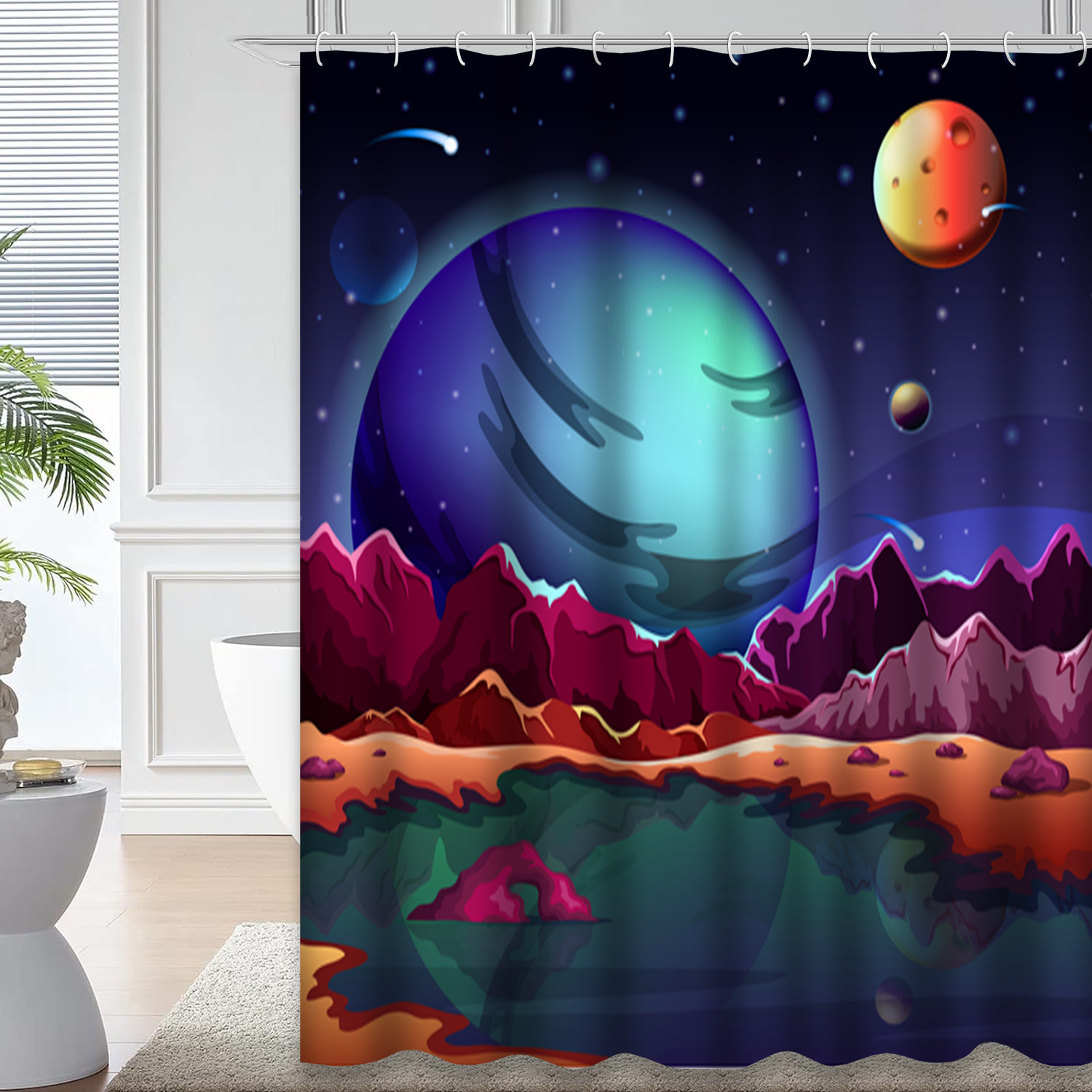 East Urban Home Lake Waterproof Shower Curtain,Planets with Universe ...