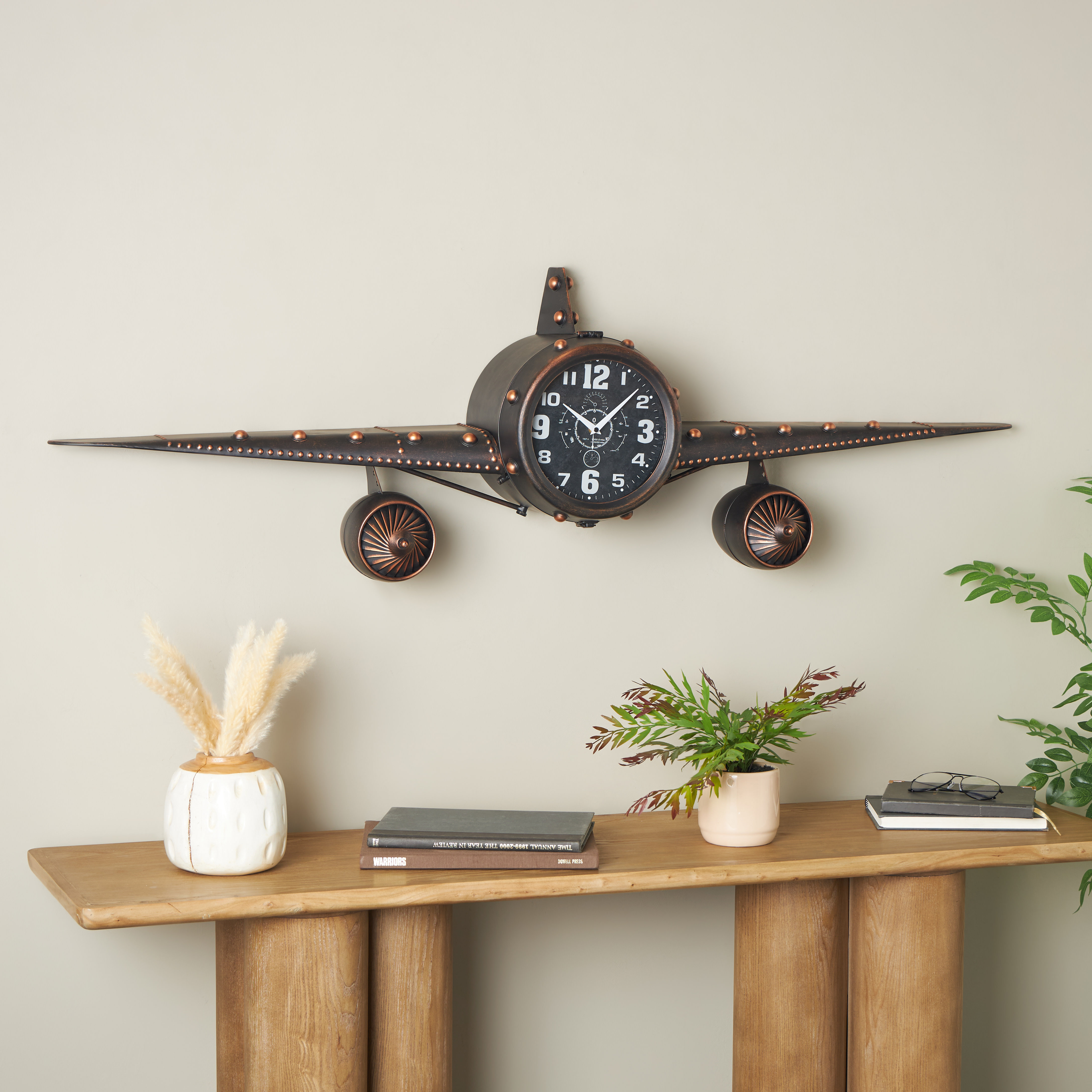 17 Stories Cole And Grey Metal Airplane Decorative Wall Clock With ...