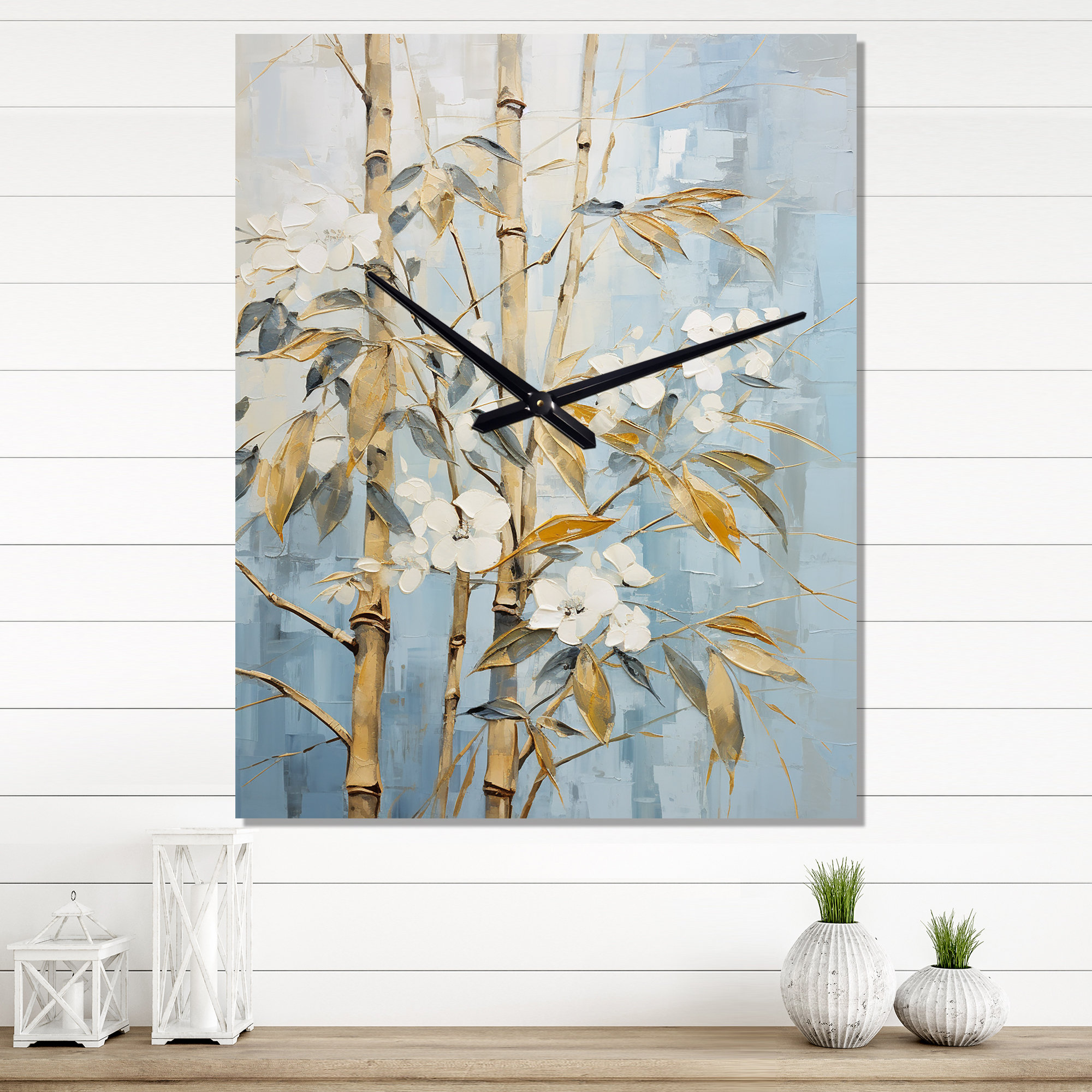 Latitude Run® Gold And Blue Bamboo II - Bamboo Wall Clock | Wayfair