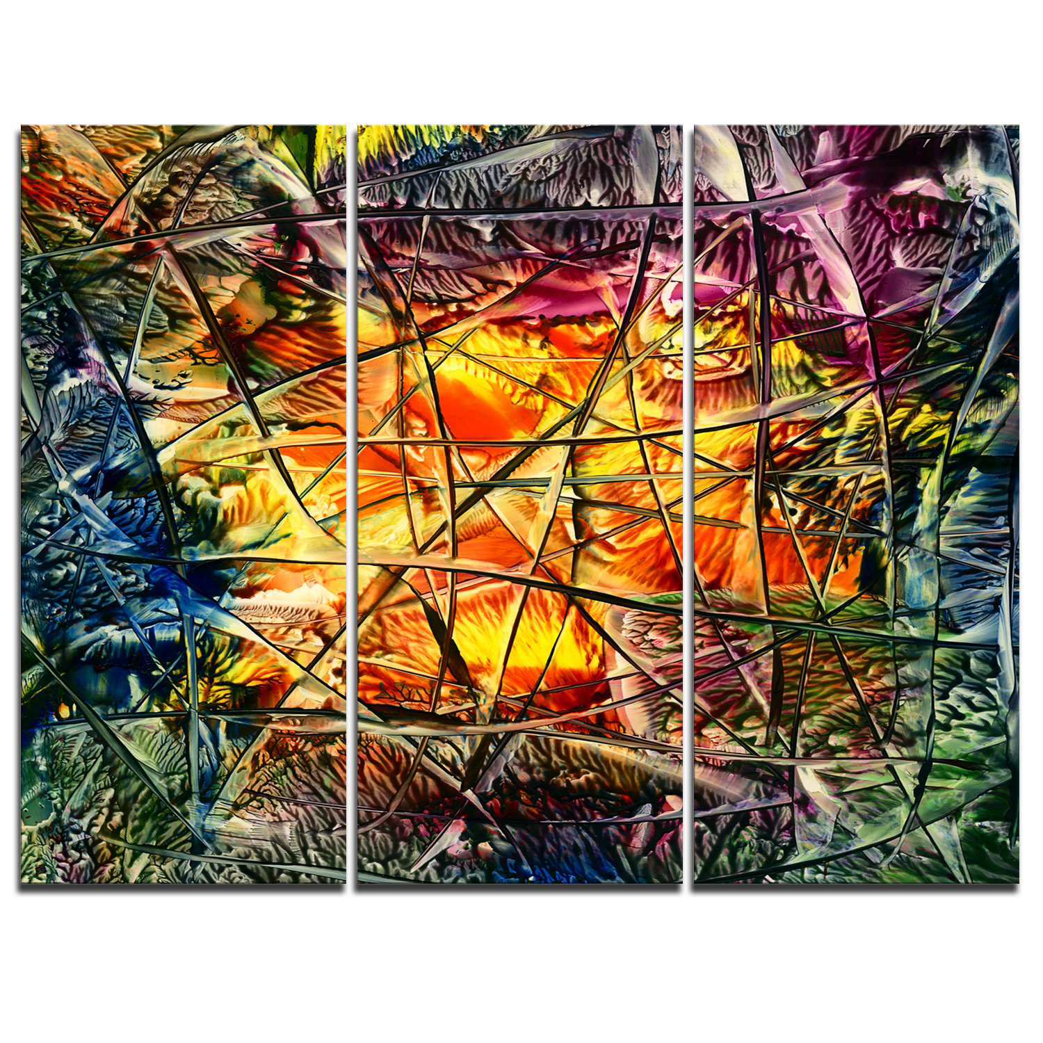 Design Art Amber Abstract - 3 Piece Graphic Art on Wrapped Canvas Set ...