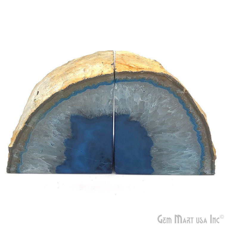 GEMMART USA Blue Geode Bookend, Unique Agate Bookend Pair, Mineral Rock ...