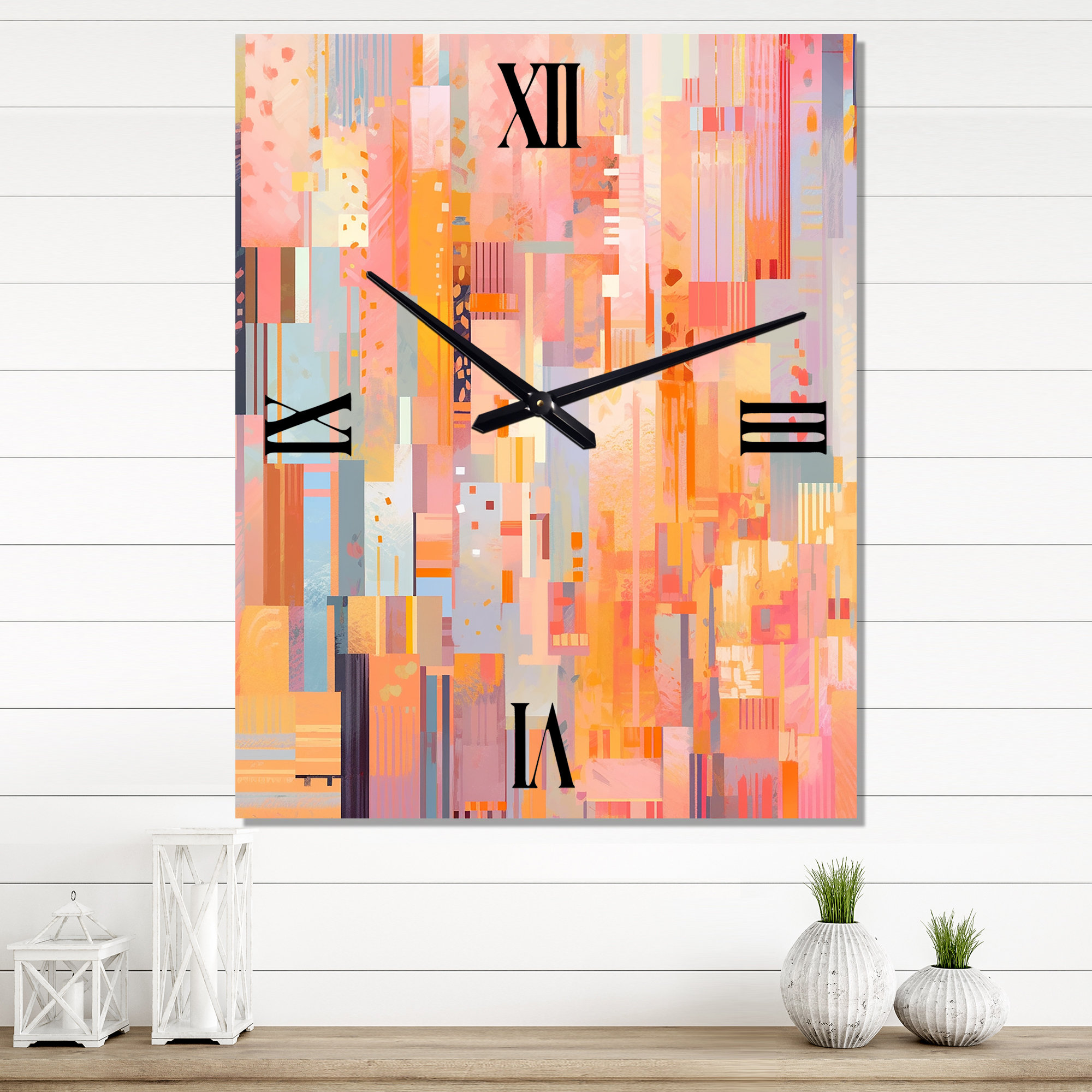 Latitude Run® Pink Orange Shattered Realities - Cubism Wall Clocks ...
