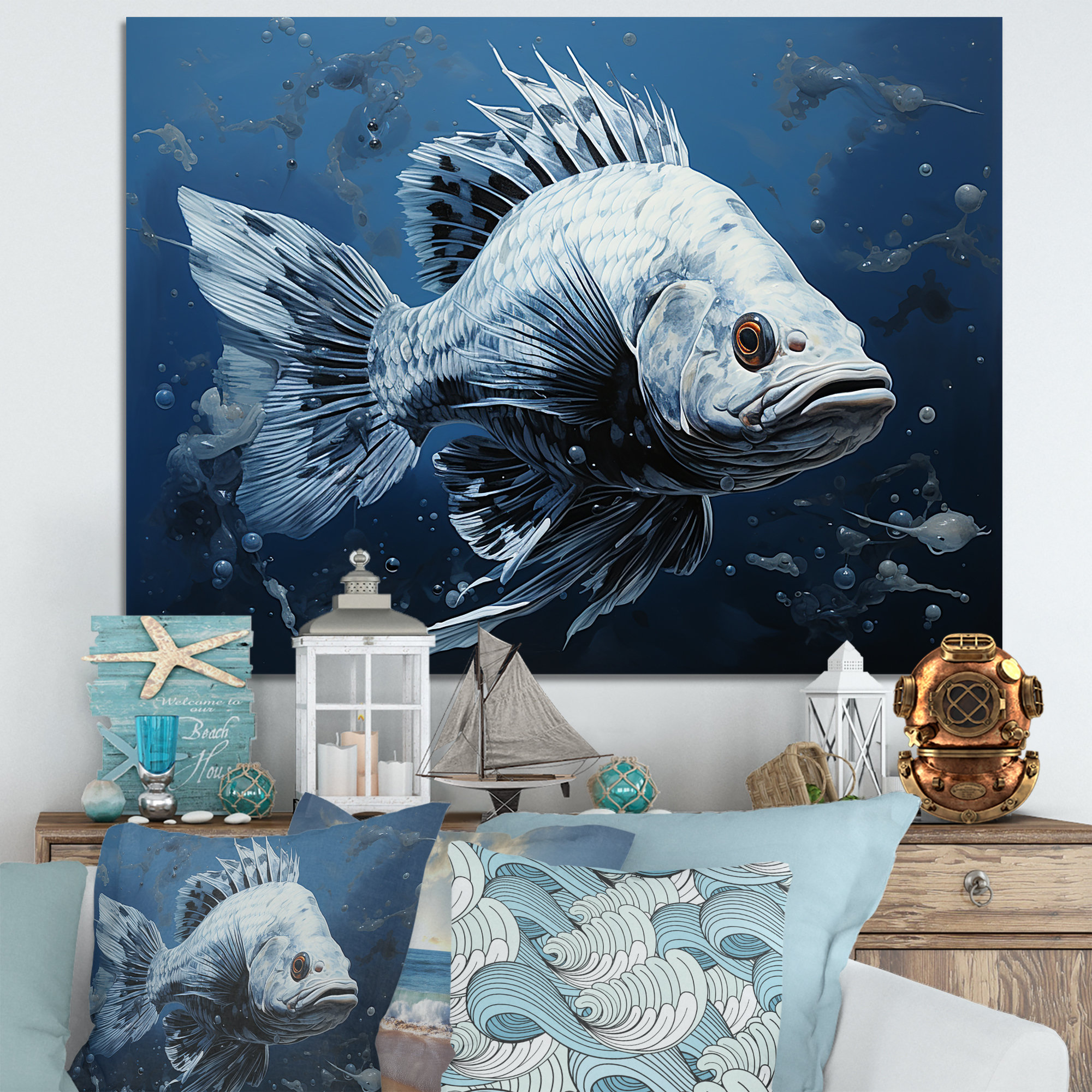 Highland Dunes Fish In The Deep Blue II On Canvas Print | Wayfair