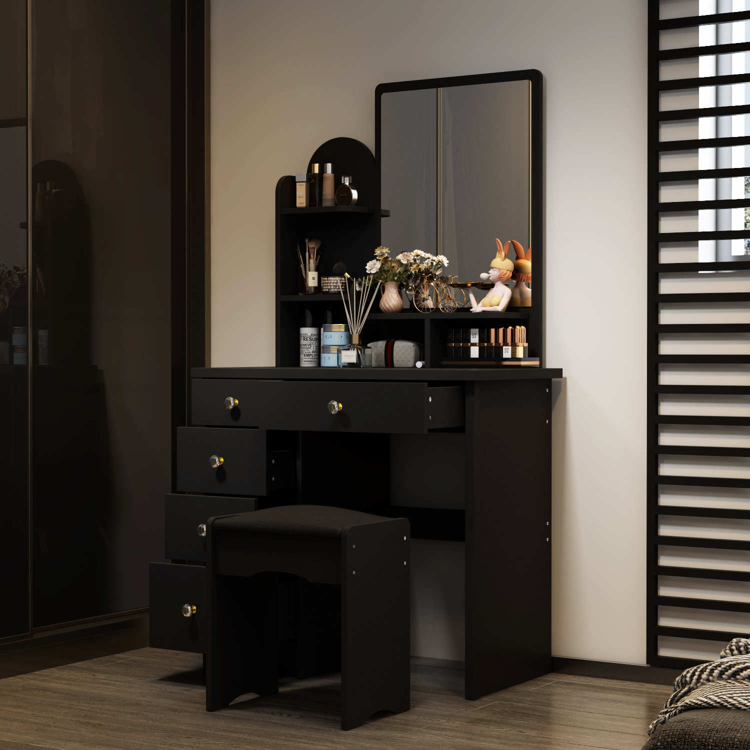 Latitude Run® Vitomir 31.5'' Wide Vanity Set with Stool and Mirror ...