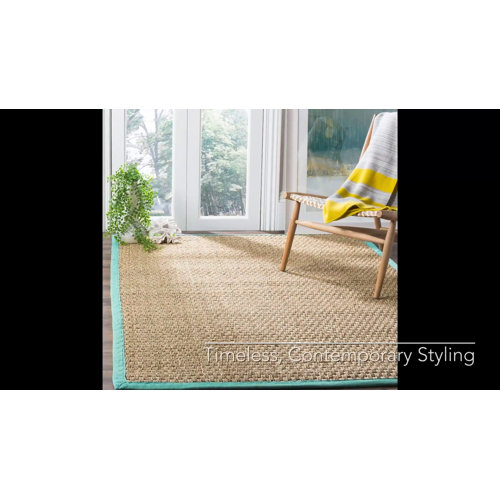 Birch Lane™ Auckland Bamboo Slat/Seagrass Natural/Teal Area Rug ...