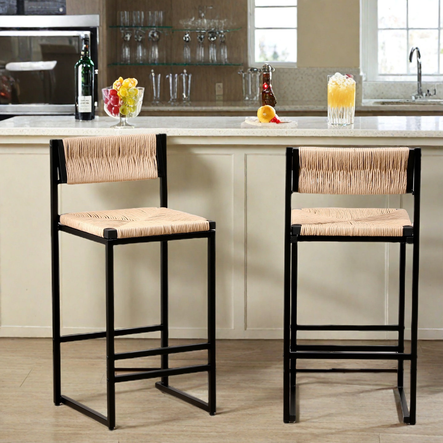 Bay Isle Home™ Bar Stools Set Of 2 Paper Rope Weave Dining Chairs And ...