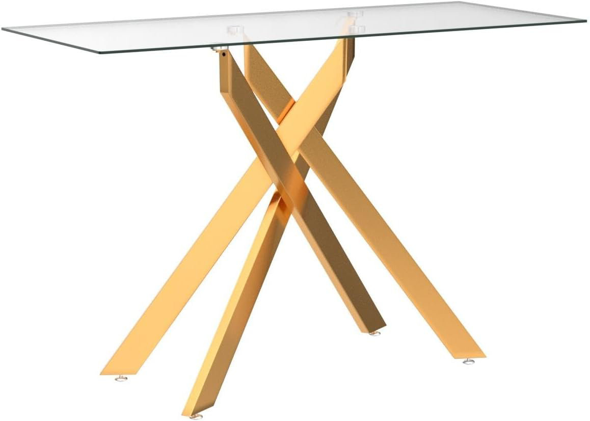 Everly Quinn Modern Cross-Leg Console Table with 8mm Tempered Glass ...