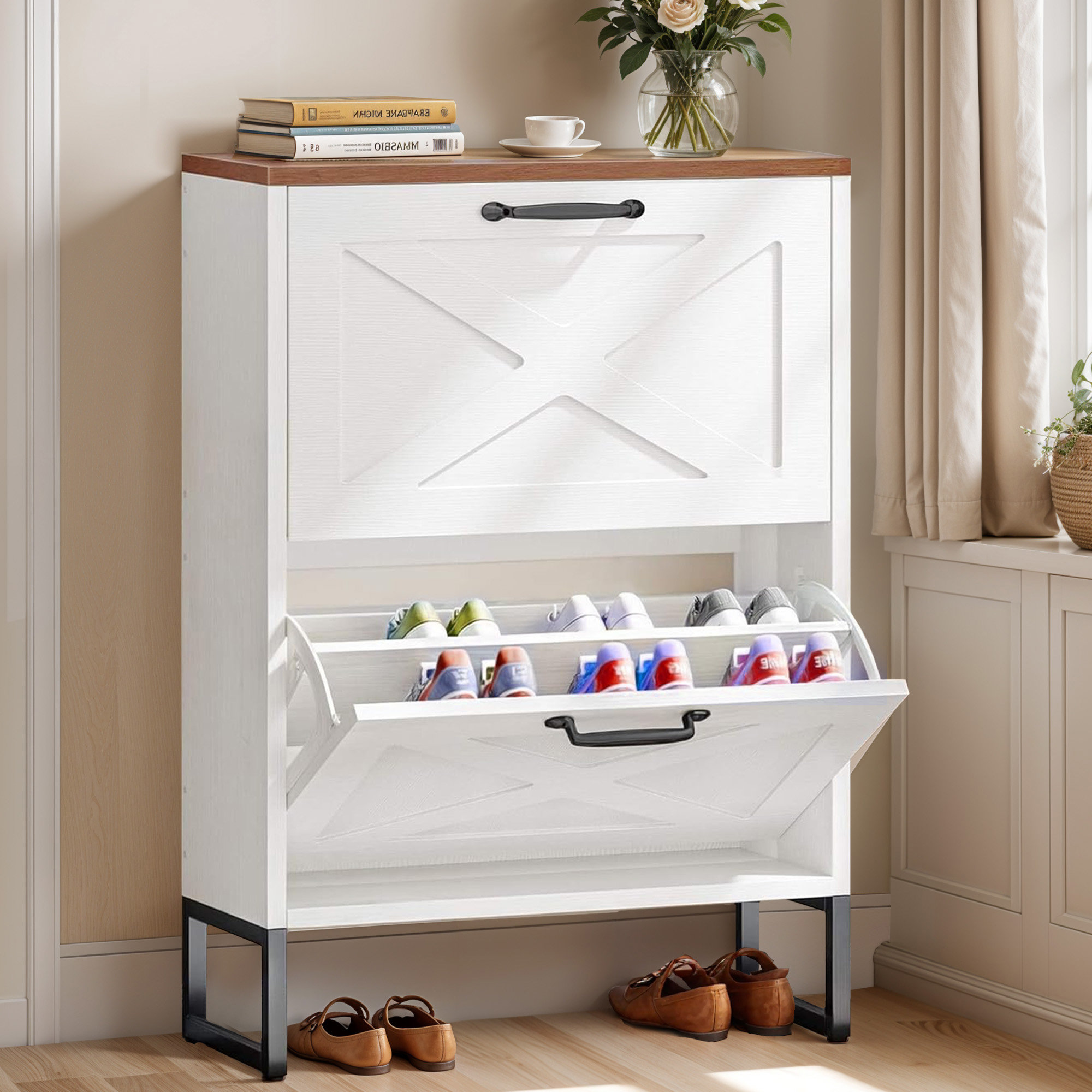 Gracie Oaks 12 Pair Stackable Shoe Storage Cabinet | Wayfair