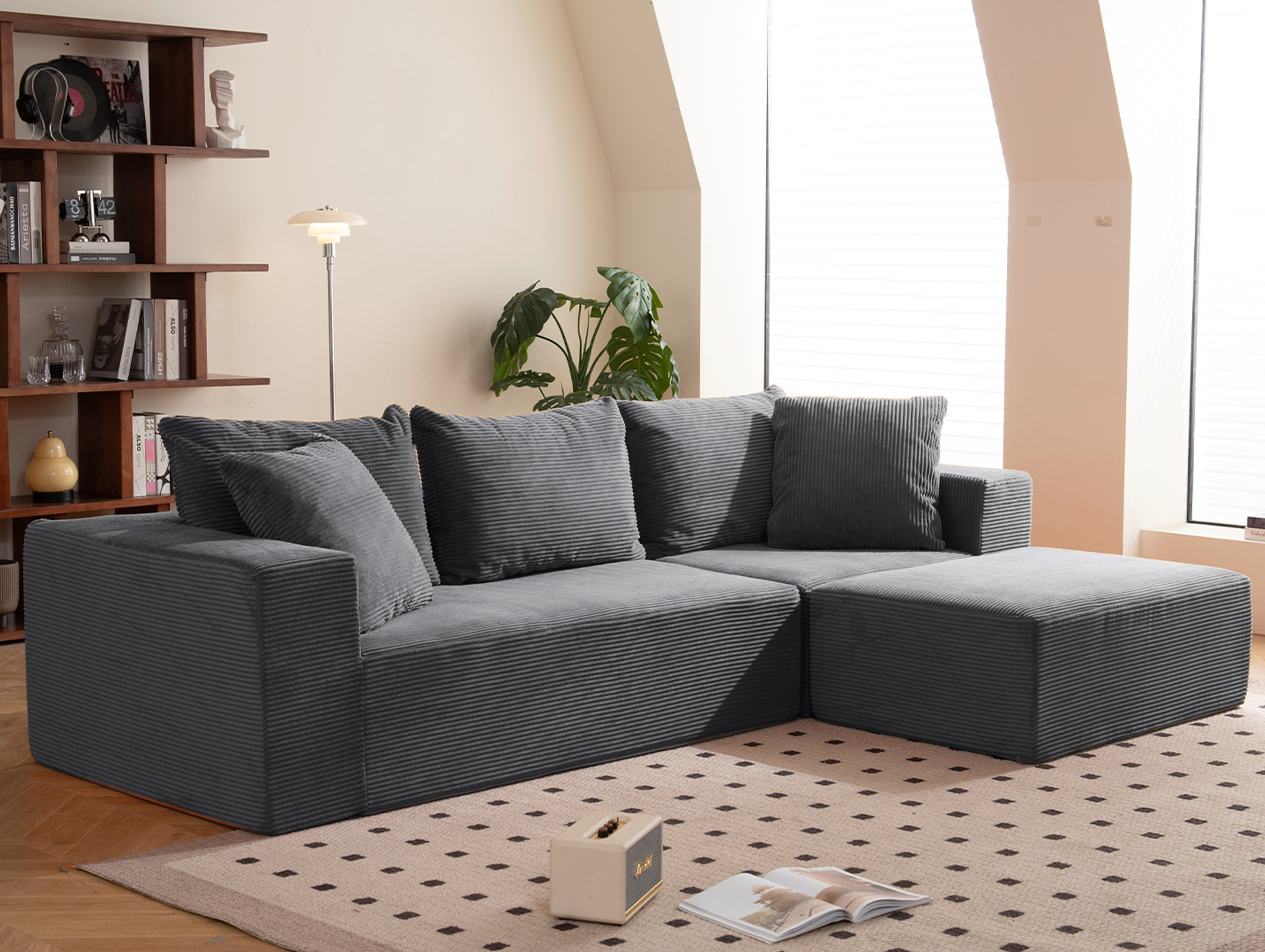 Ebern Designs 108" Cloud Sectional Couch With L-shape Chaise, No ...