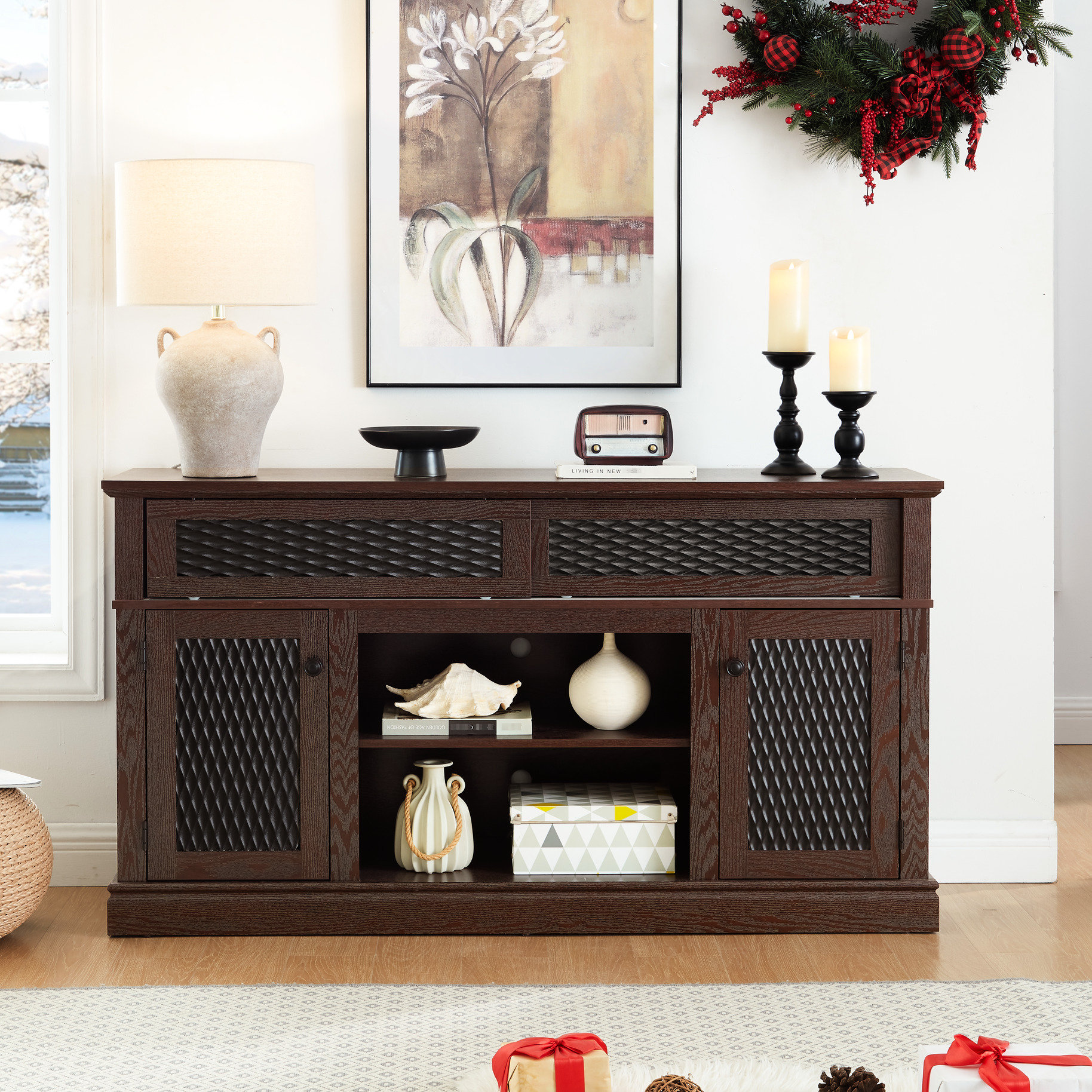 Ebern Designs Bedroom Tv Stand, Dark Cherry, 57.69"W X 15.63"D 31.7"H ...