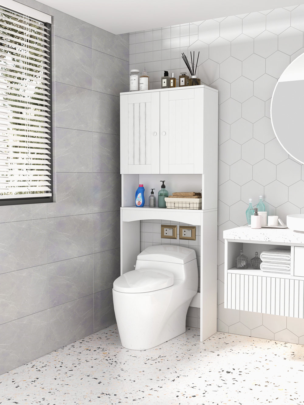 Latitude Run® Home Bathroom Shelf Over-The-Toilet, Bathroom Spacesaver ...