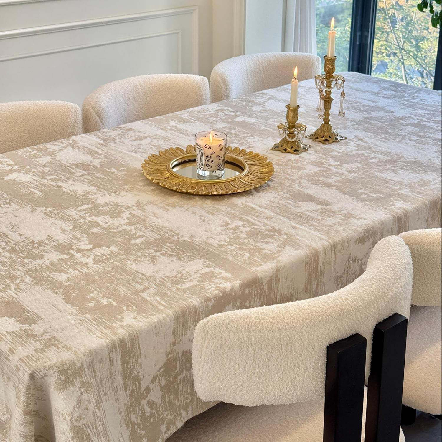 KINOFO Rectangle Tablecloth 60 X 84 Inch, Beige Jacquard Spillproof ...