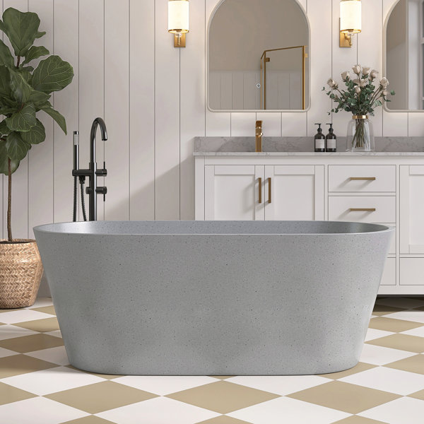 MEDUNJESS 59'' Concrete Freestanding Solid Surface Outdoor Soaking ...