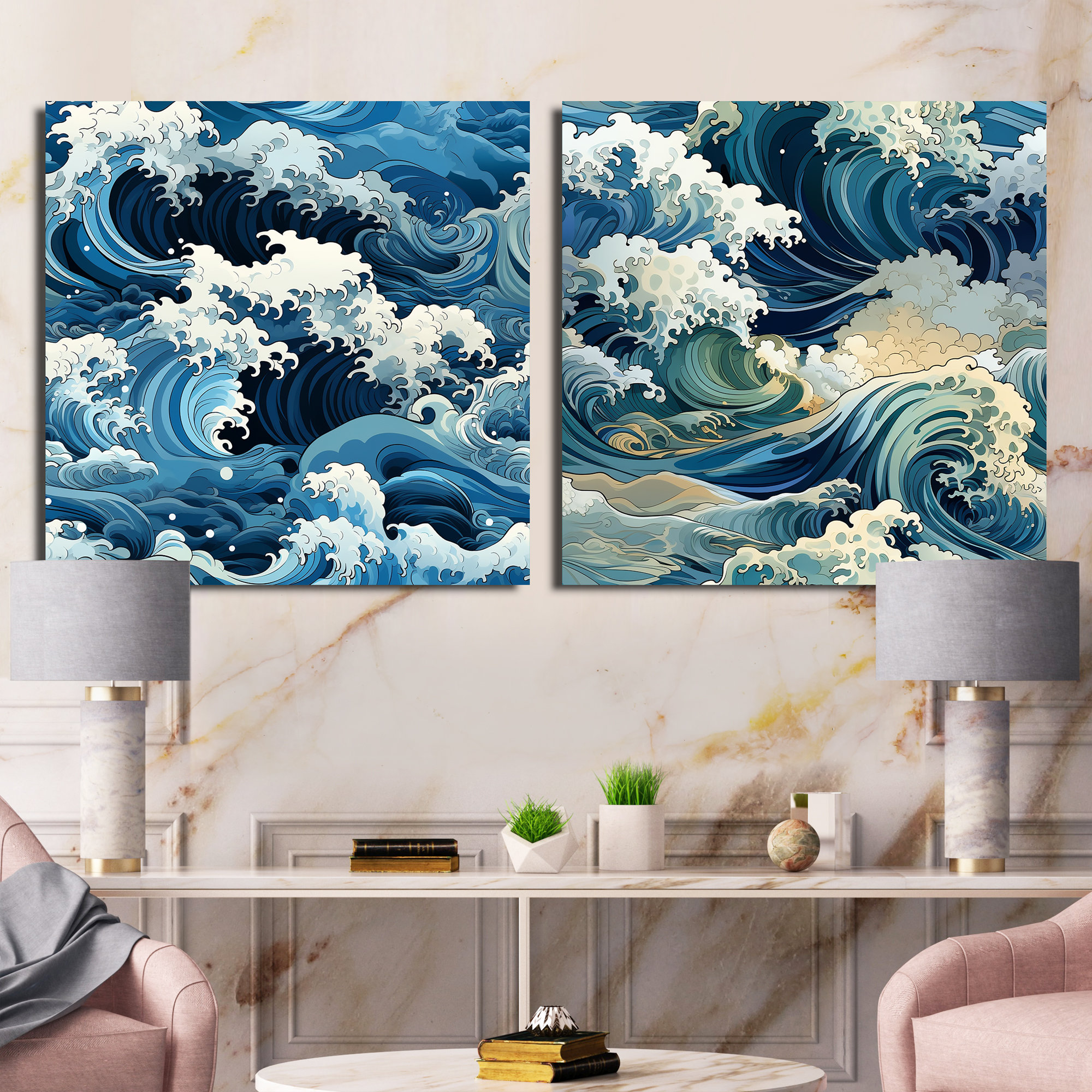Design Art Waves Japanese Hokusai Pattern - Nautical & Beach Square ...